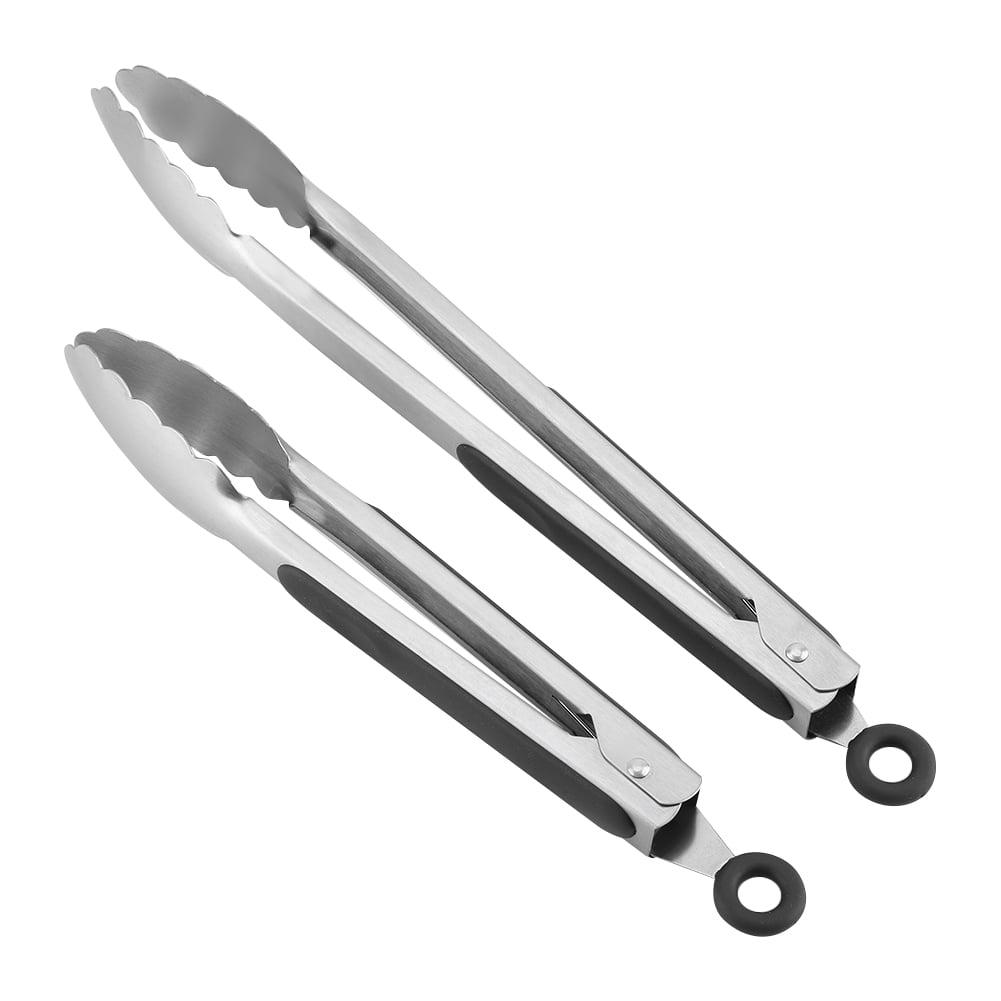 Set Of 2 Black Stainless Steel Kitchen Tongs - Food-Grade Stainless ...