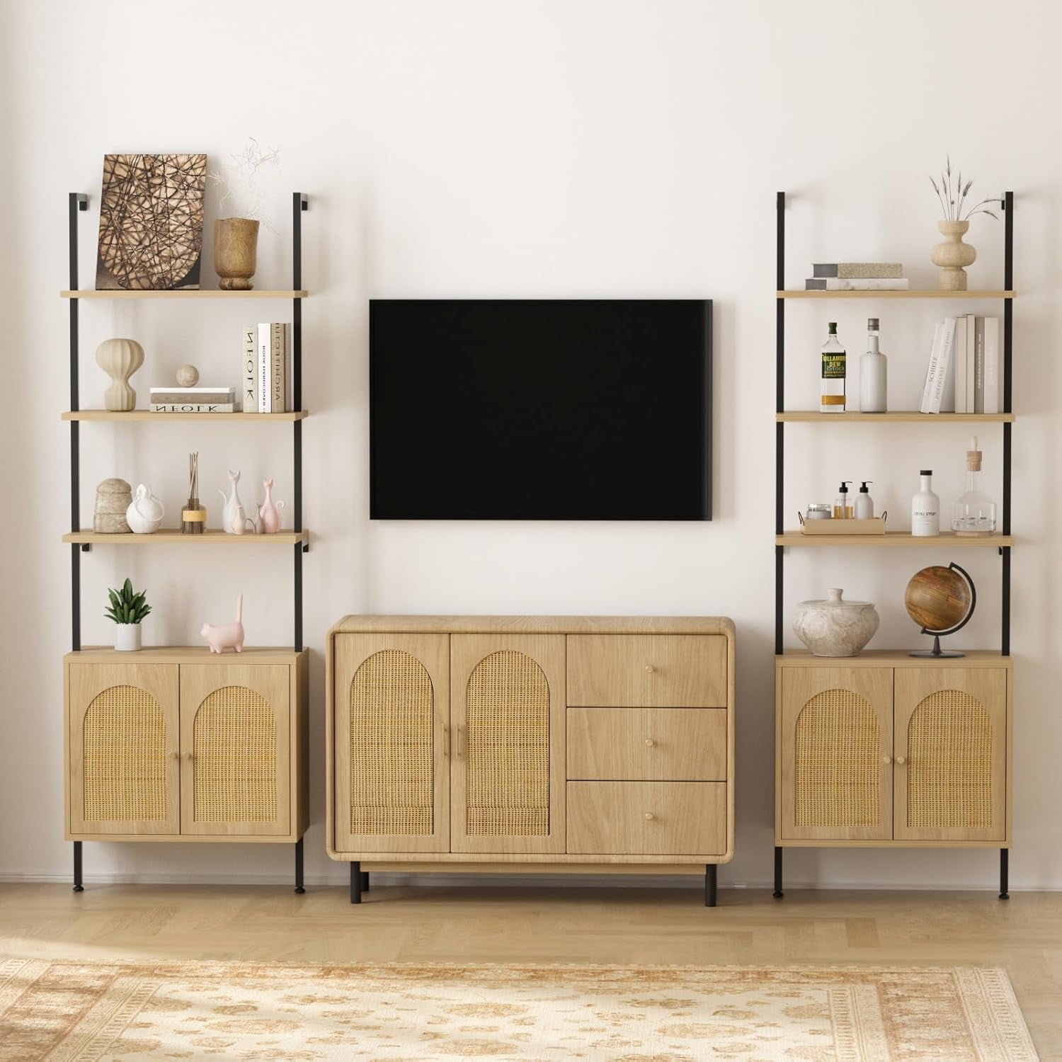 Set of 2 Black & Gold Ladder Shelf with Storage Cabinet Modern Ladder ...