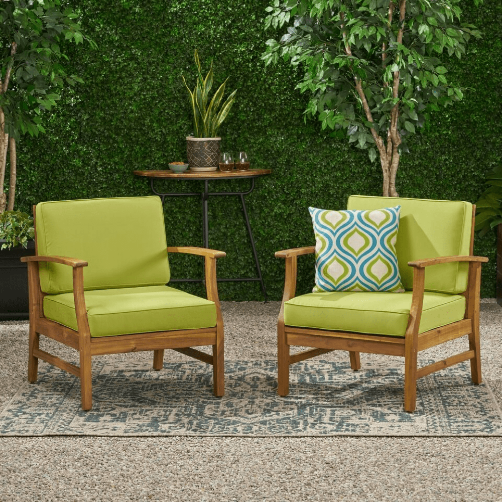 Set of 2 Blue Acacia Wood Club Chairs – Modern Outdoor Patio Chairs ...
