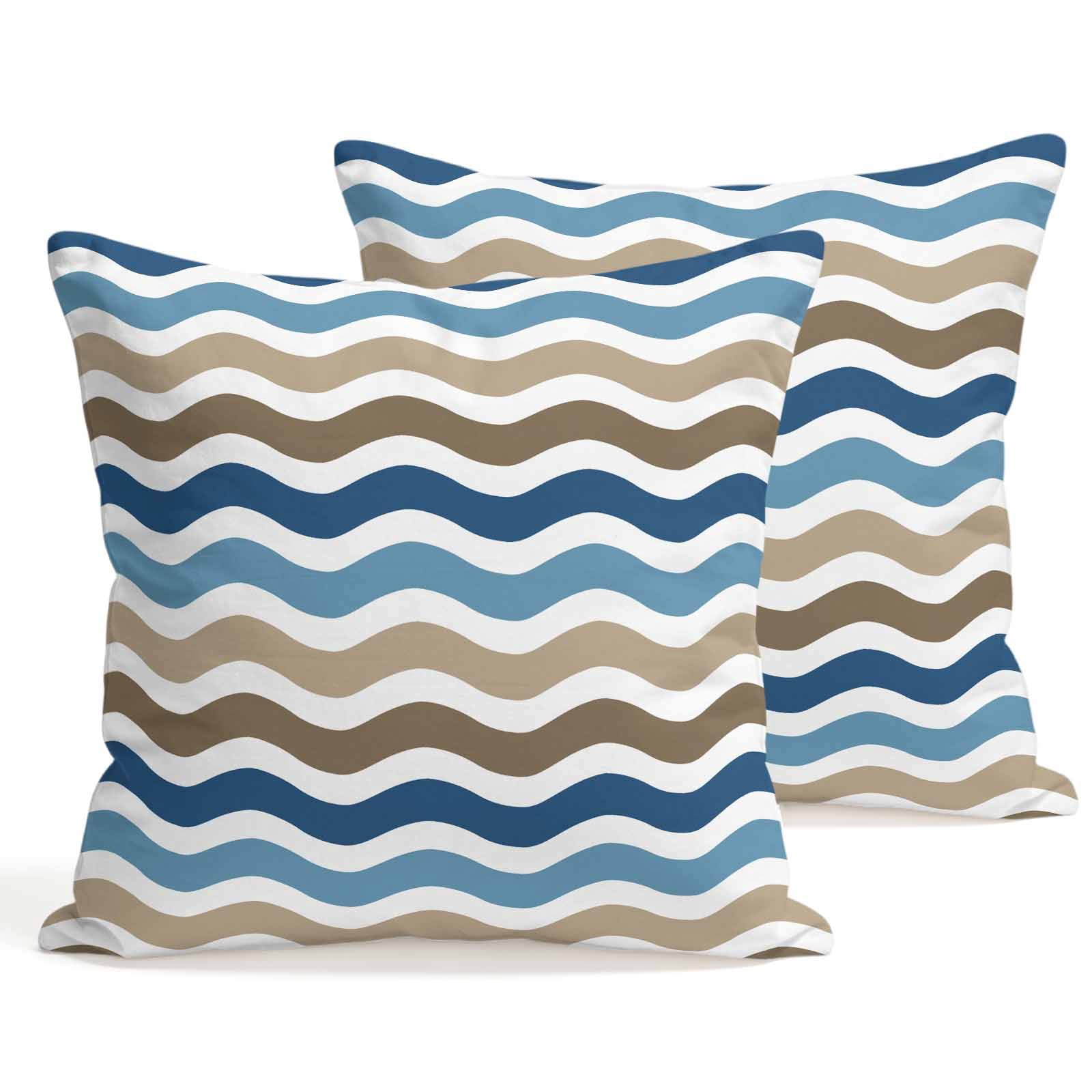 Set of 2 Blue Brown Water Ripple Pillow Covers 18x18 Inch, Striped ...