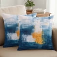 Set of 2 Blue Yellow Pillow Covers 18x18 Inch, Abstract Oil Painting ...