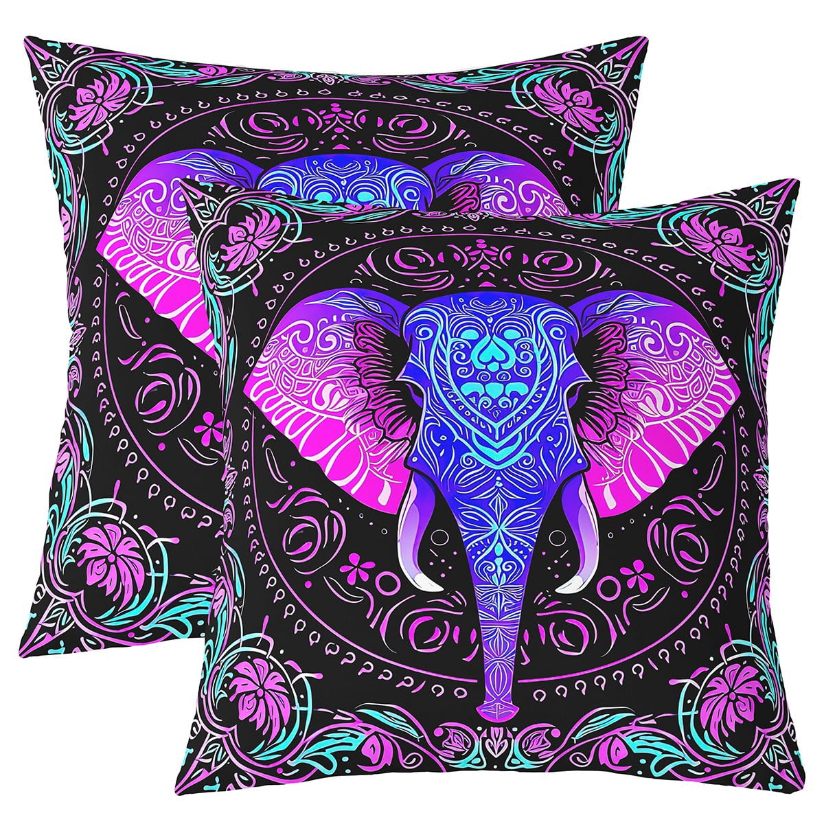 Set of 2 Boho Elephant Pillow Covers, Hippie Paisley Throw Pillow ...