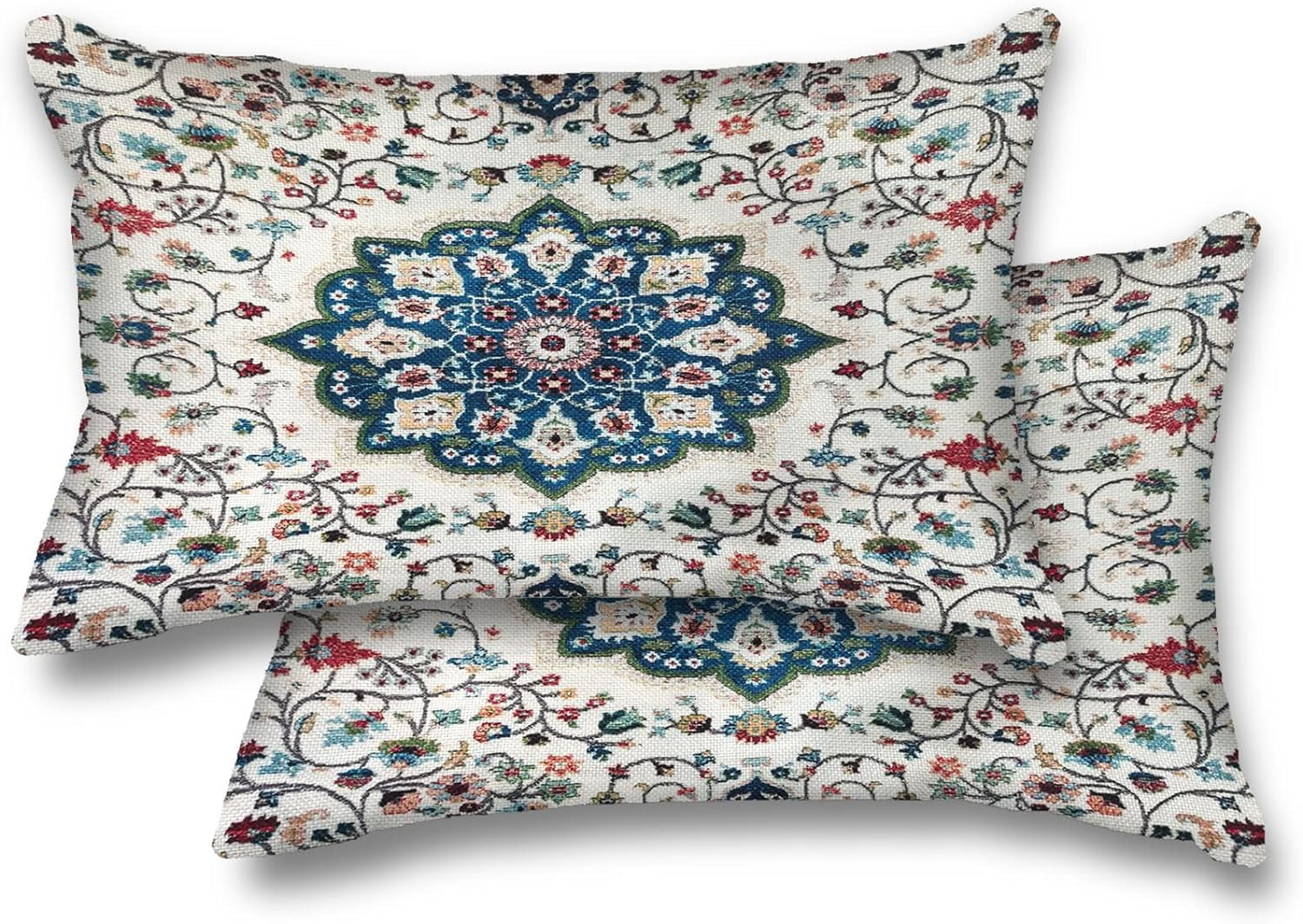 Set of 2 Boho Style Throw Pillow Cover Ethnic Design Pattern Linen ...