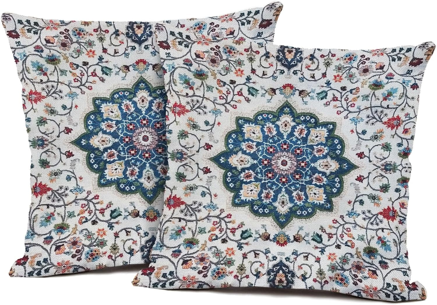 Set of 2 Boho Style Throw Pillow Cover Ethnic Design Pattern Linen ...