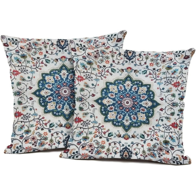 Set of 2 Boho Style Throw Pillow Cover Ethnic Design Pattern Linen ...