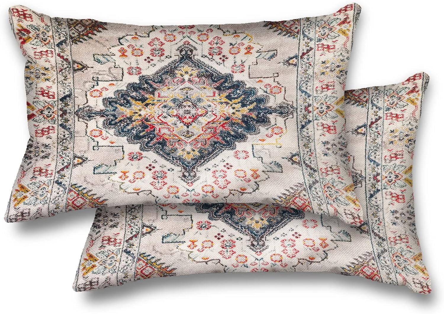 Set of 2 Boho Style Throw Pillow Cover Ethnic Design Pattern Linen ...