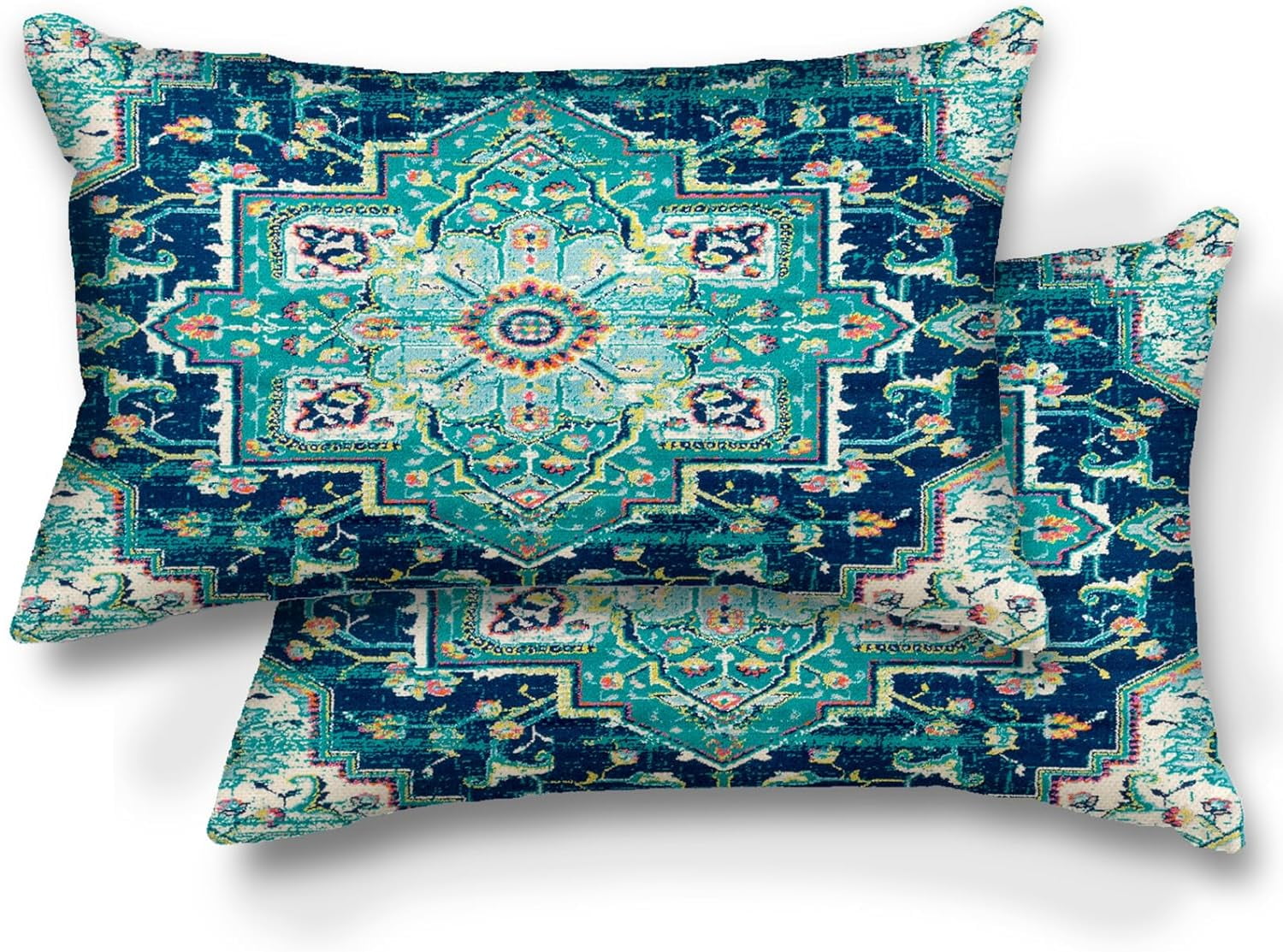 Set of 2 Boho Style Throw Pillow Cover Ethnic Design Pattern Linen ...