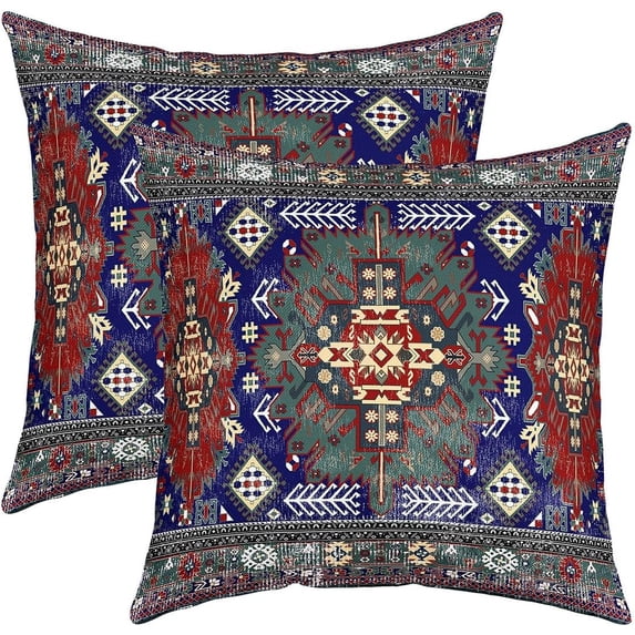 Set of 2 Boho Tribal Throw Pillow Covers 18x18, Retro Exotic Pillow ...