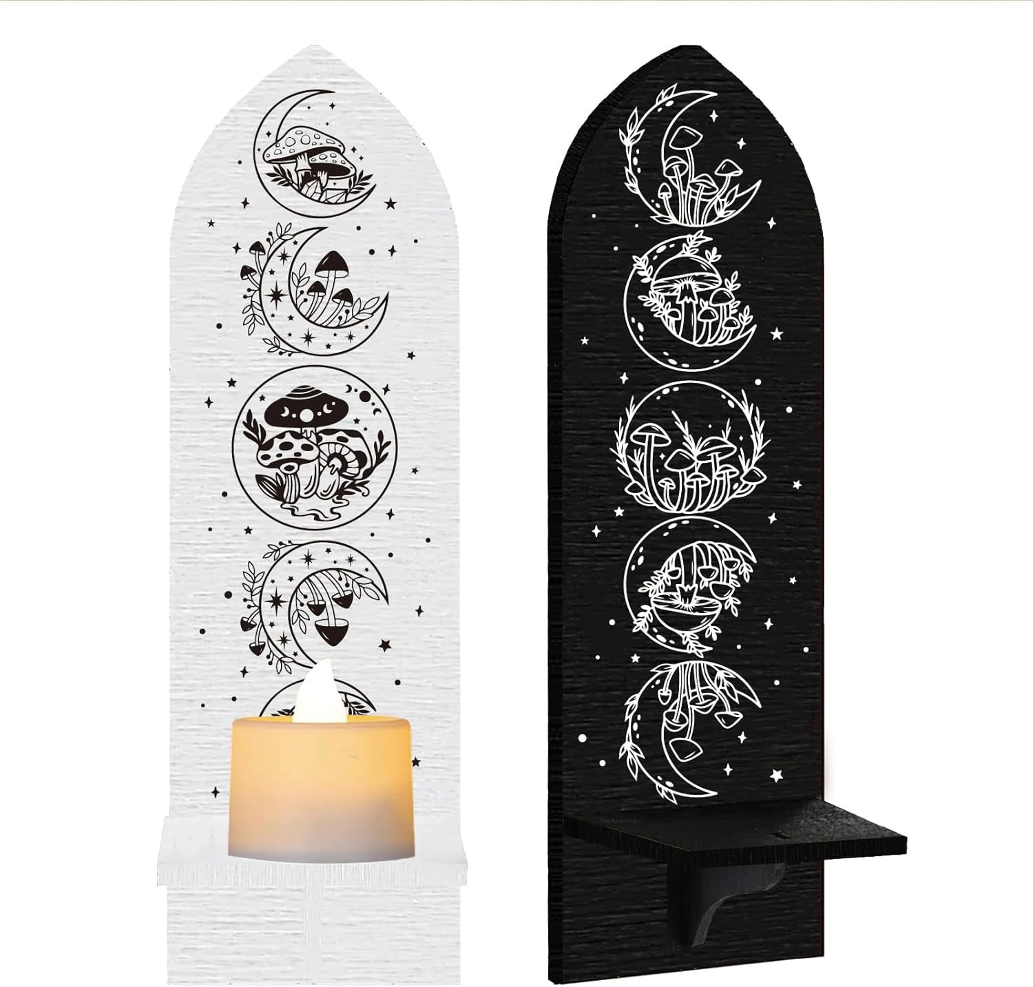 Set of 2 Boho Wall Candle Holder Mounted Wooden Pillar Sconces ...