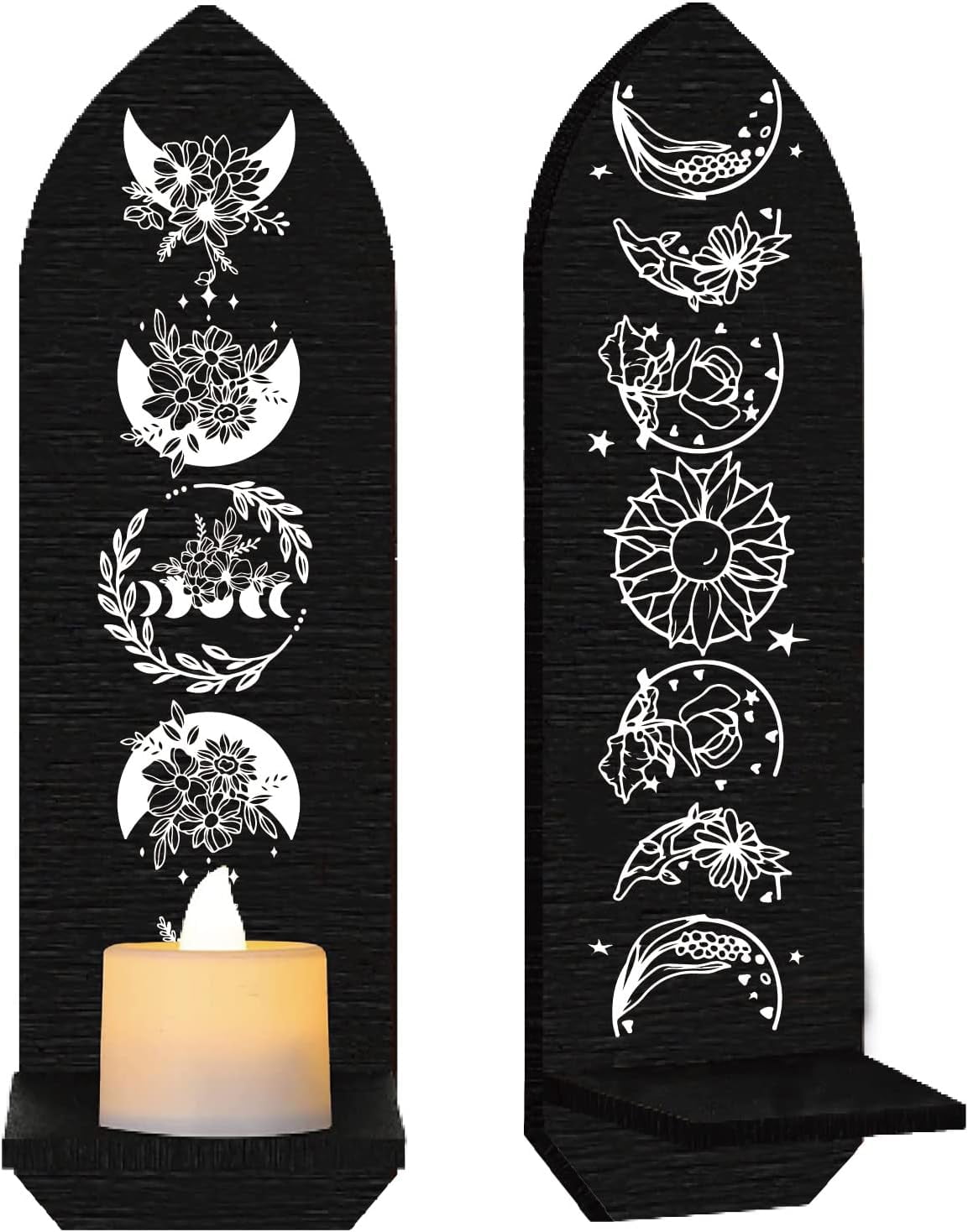 Set of 2 Boho Wall Candle Holder Shelf Mounted Wooden Pillar Sconces ...