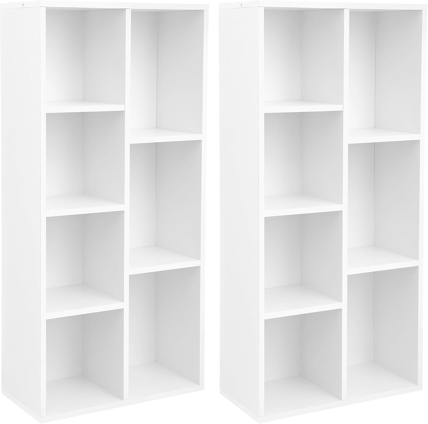 Set of 2 Bookcases, Bookshelves, 7 Compartments, Freestanding Shelves ...