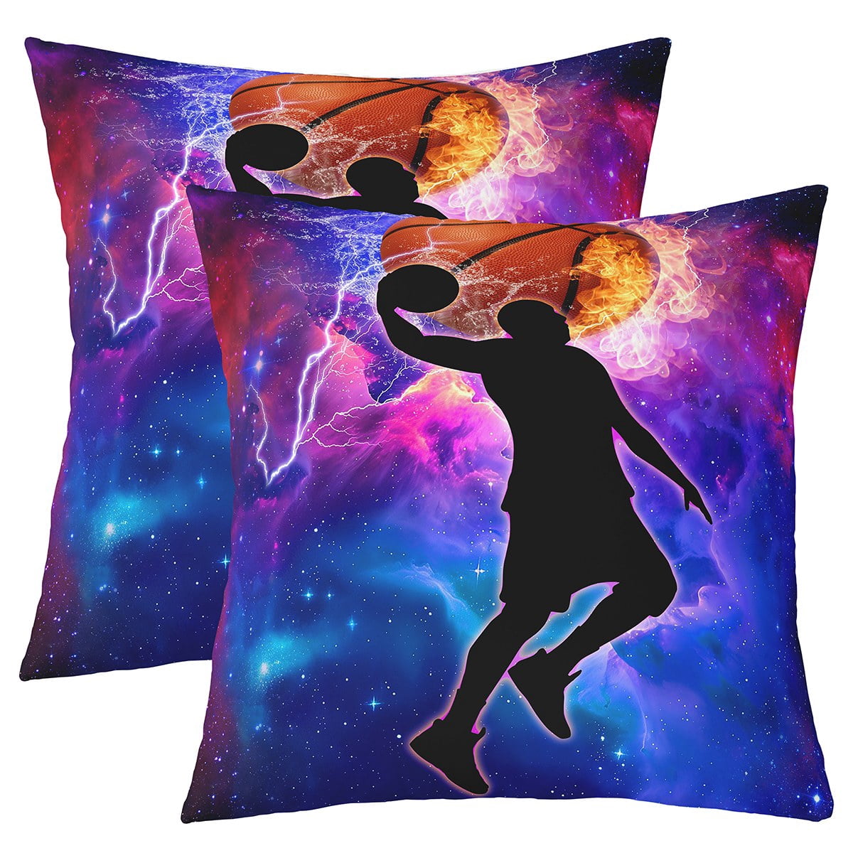 Set Of 2 Boys Black Basketball Player Throw Pillow Covers 18x18 Inch ...