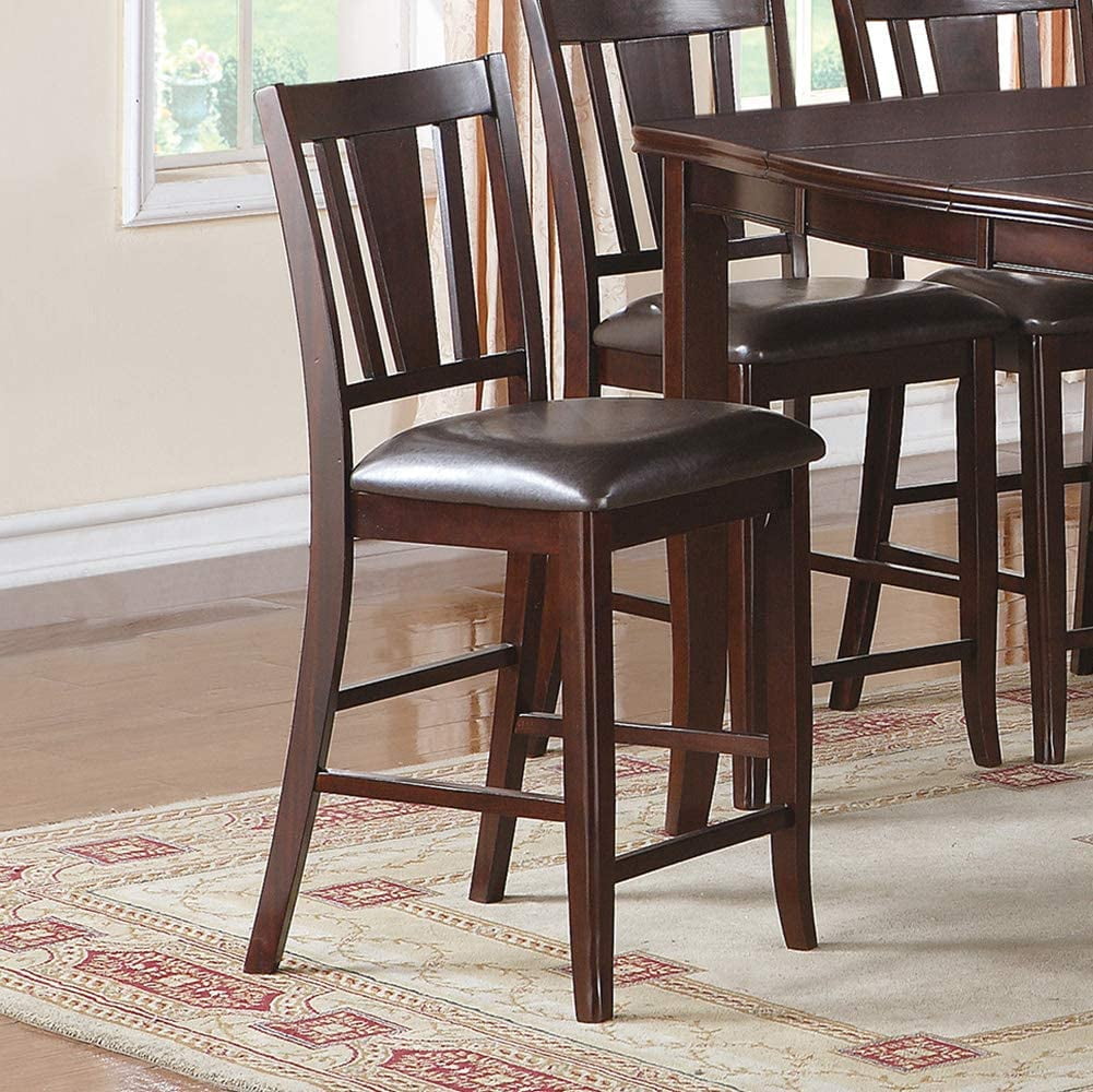 Set of 2 Brown Faux Leather Counter Height Chairs | Solid Rubberwood ...