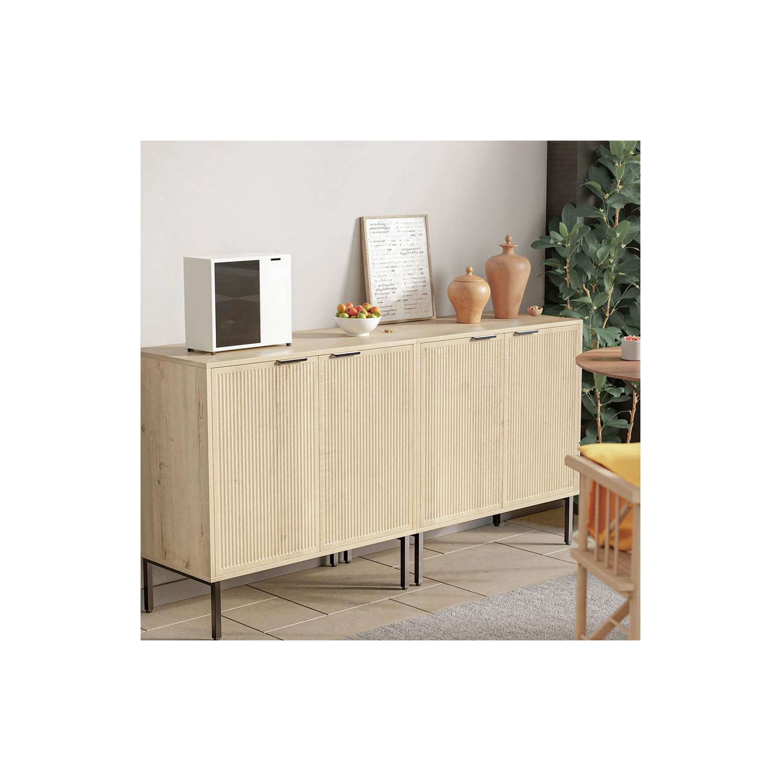 Set of 2 Buffet Cabinet with Storage, Mid Century Modern Coffee Bar ...