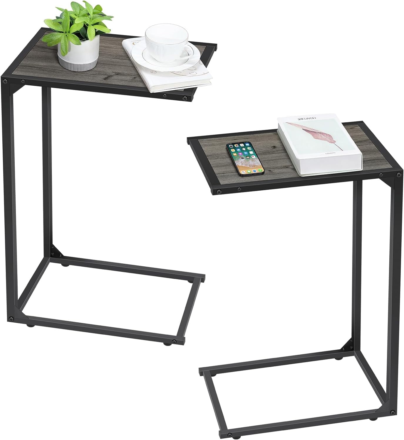 Set of 2 C Shaped End Table, Couch Tables That Slide Under, C Shaped ...