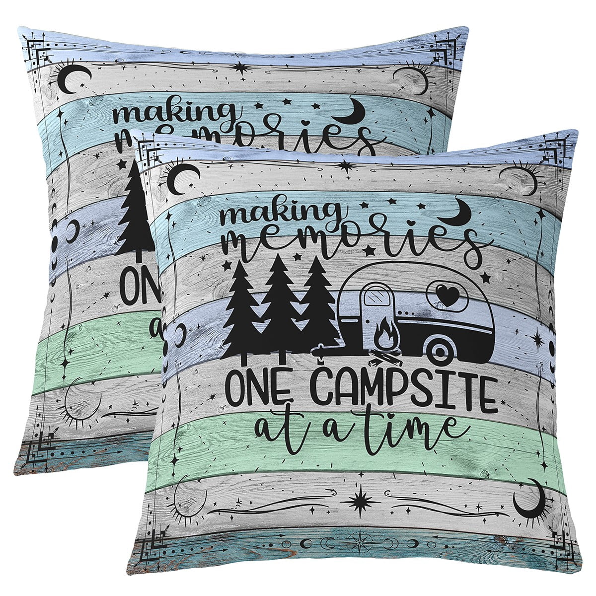 Set Of 2 Camper Decorative Pillow Covers,Camping Theme Cushion Covers ...