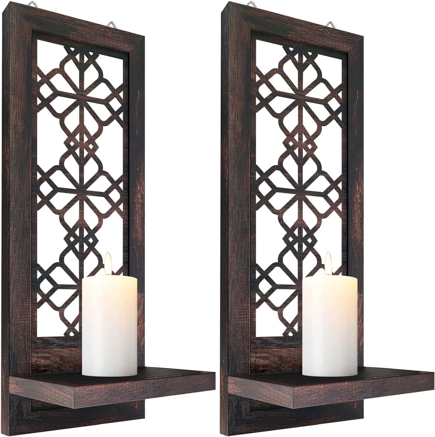 Set of 2 Candle Sconces, Farmhouse Accent Wall Sconce, Caramel Color ...