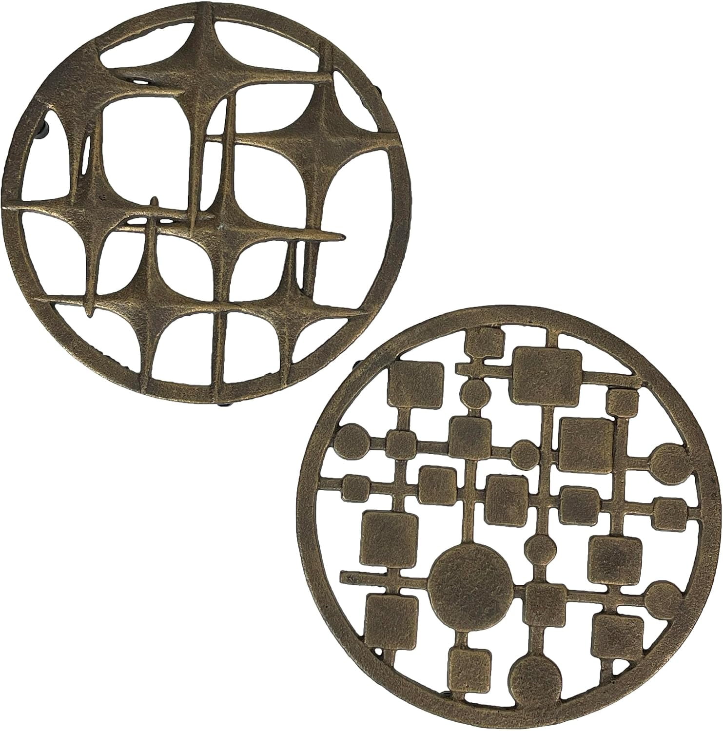 Set of 2 Cast Iron MCM Trivets – Stars & Circles/Squares Bronze, 8 ...