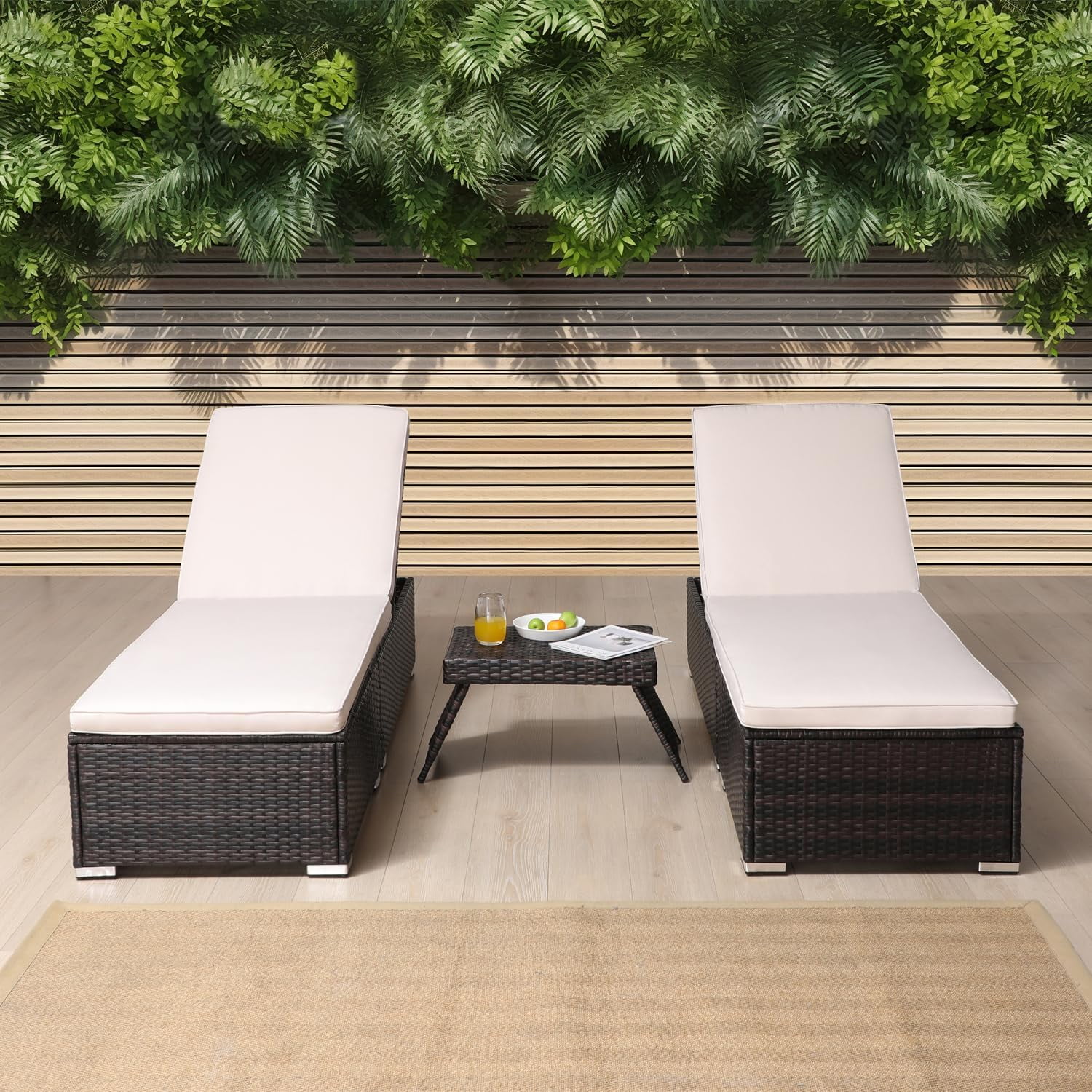 Set of 2 Chairs and Table, Outdoor Patio Lawn Garden Lounge Chairs, PE ...