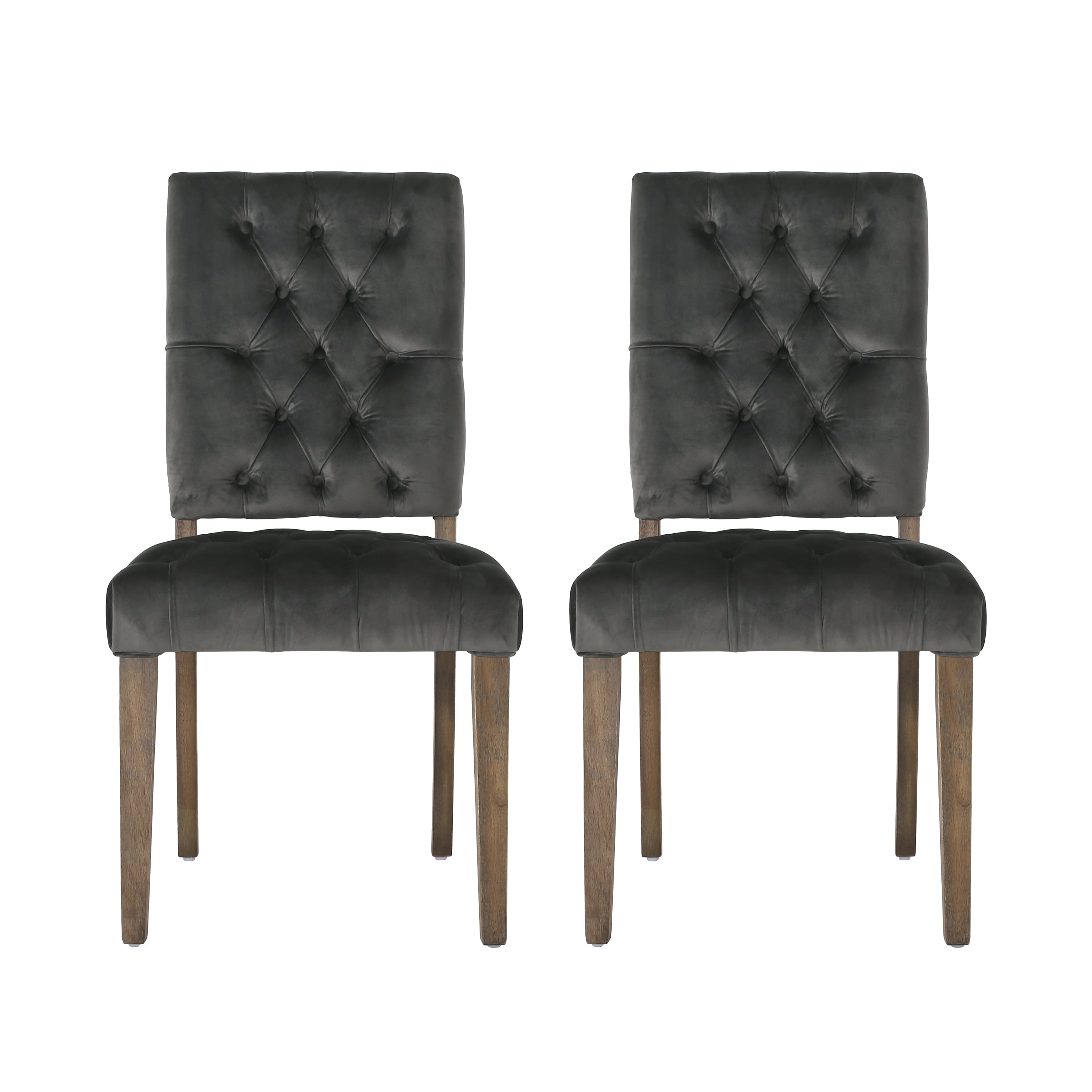 Set of 2 Charcoal PU Leather Dining Chairs with Button Tufting ...