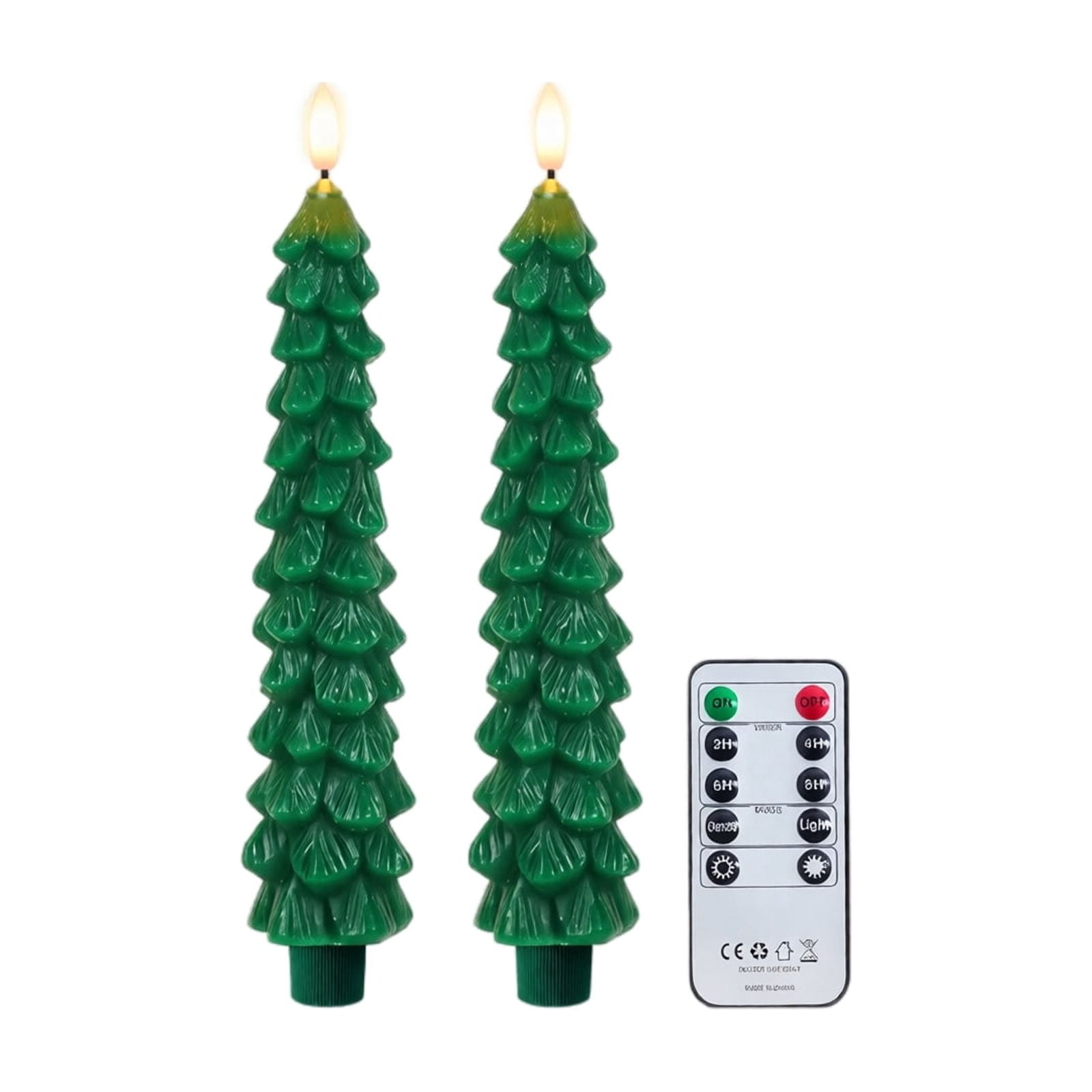 Set of 2 Christmas Tree Shaped LED Candles – Real Wax Flameless Taper ...