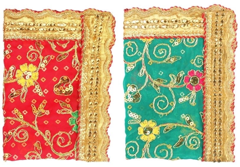 Set of 2 Chunari Decorative Silk Large Cloth Puja Chunni Chunar (Size ...