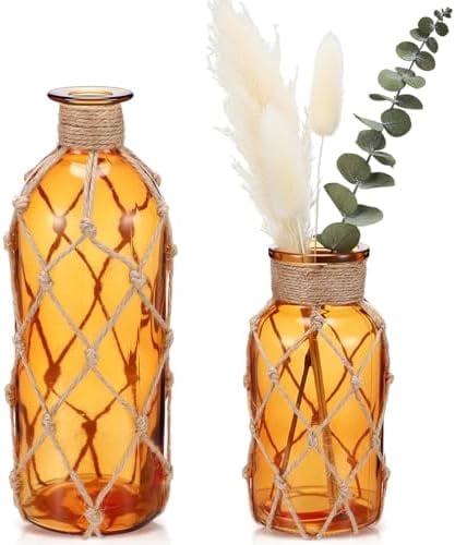 Set of 2 Coastal Glass Vases for Flowers TSITP Flower Vase with Boho ...