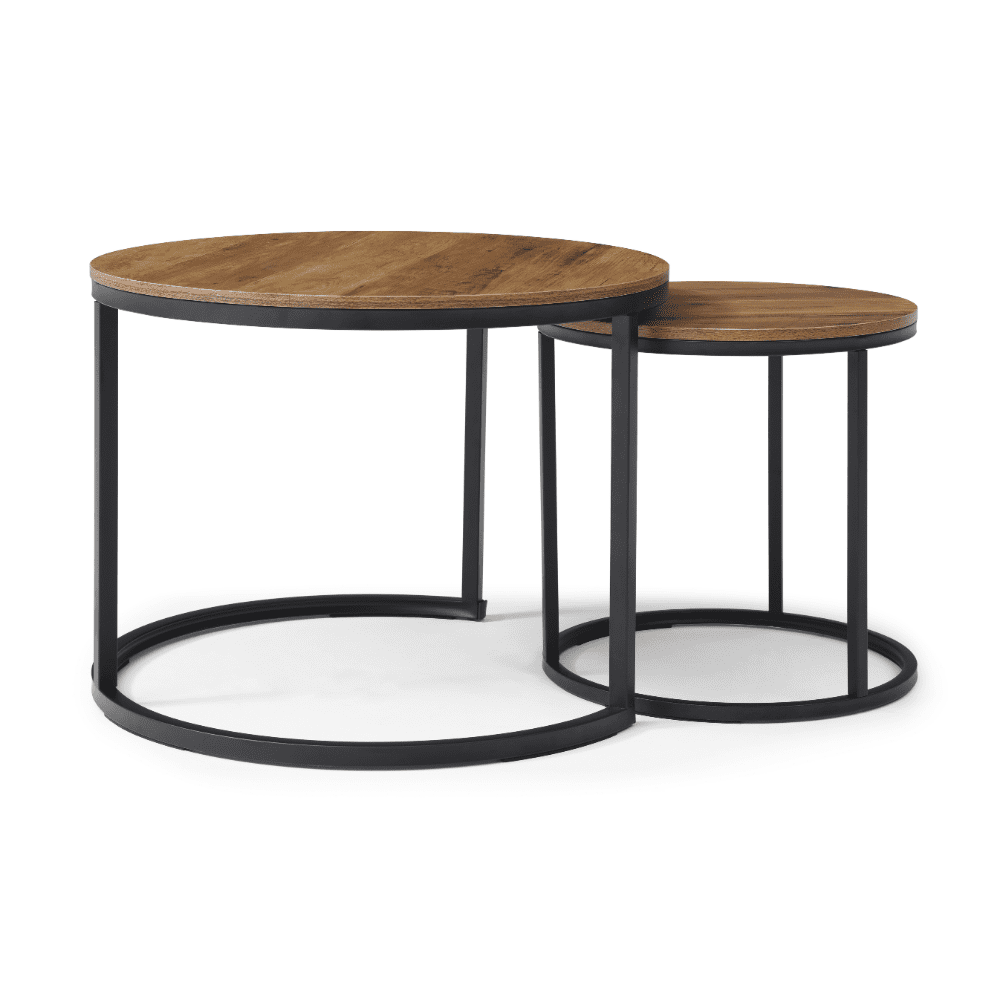 Set of 2 Coffee Table Nesting Side Round End Table Top Sturdy Metal ...