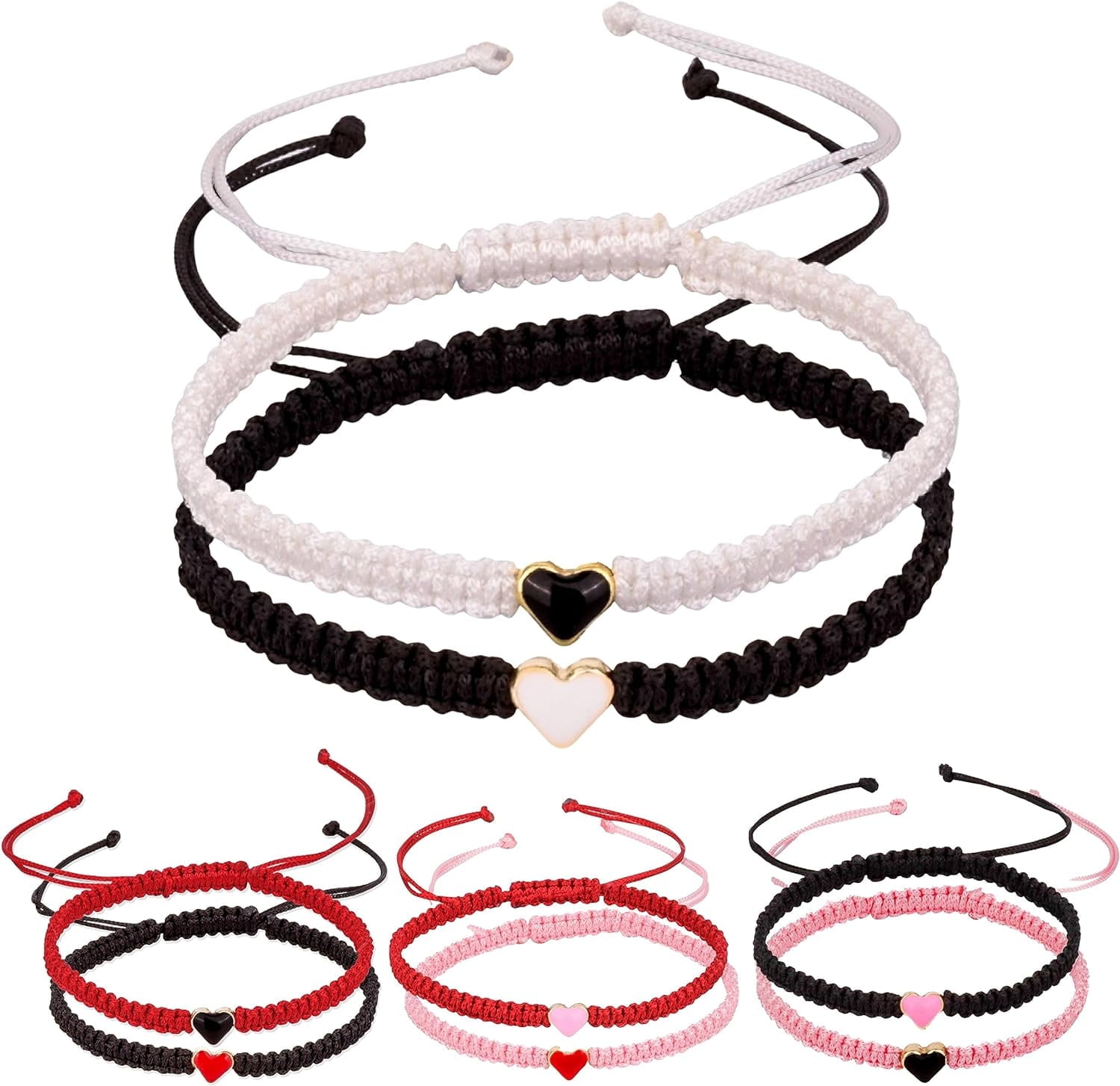 Set of 2 Colorful Heart Beaded Matching Bracelets for Couples and ...