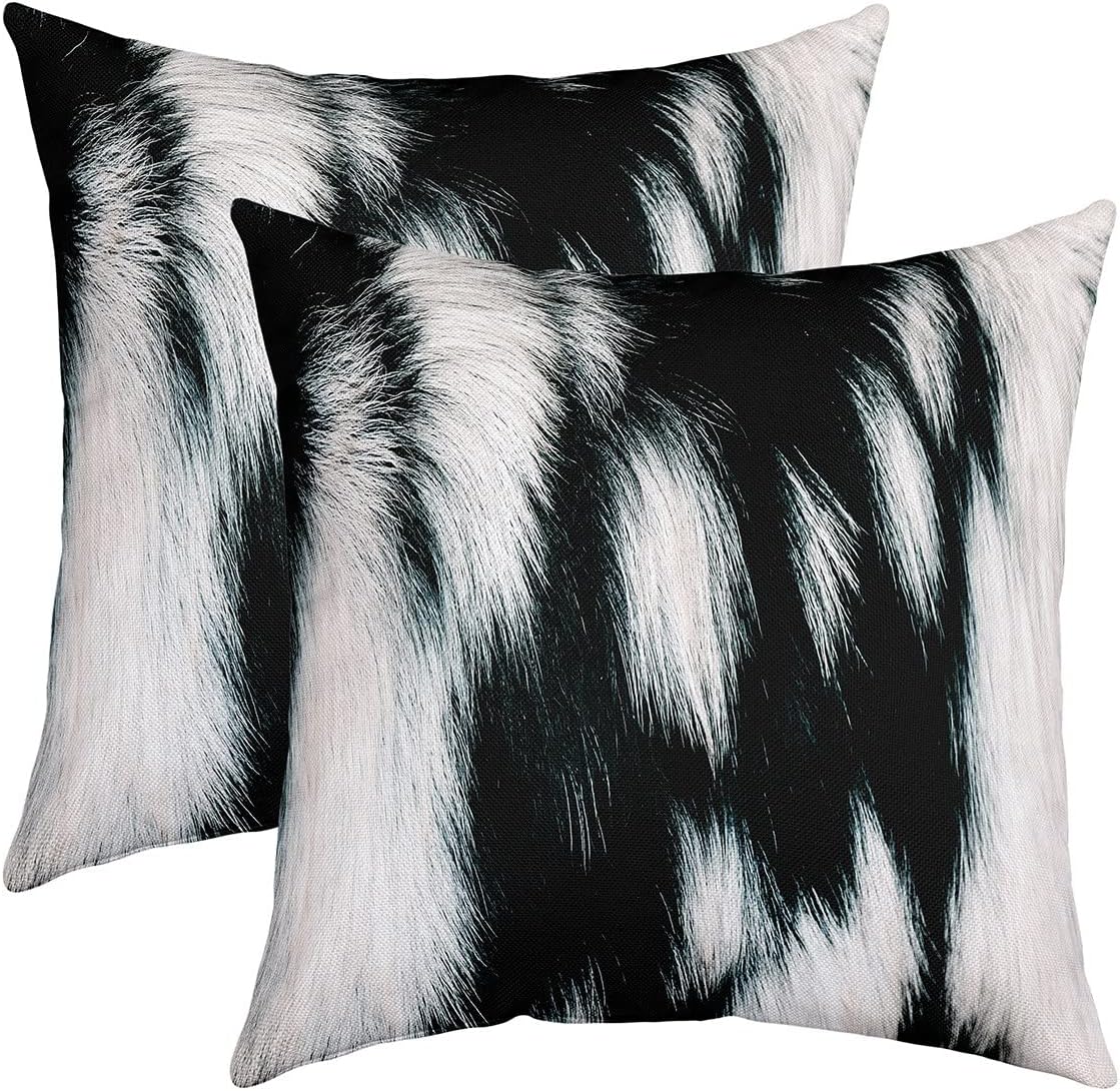 Set of 2 Cowhide Throw Pillow Covers 20x20 Cute Cow Print Pillow Covers ...