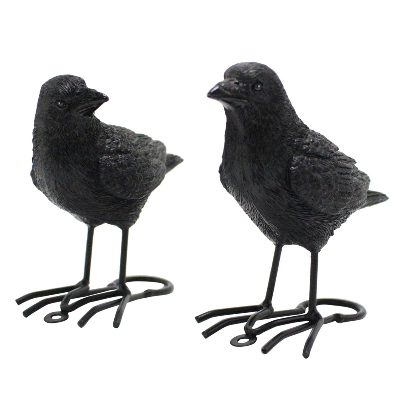 Set of 2 Crow Statues Outdoor Decor for Tree, Resin Bird Figurines Fake ...