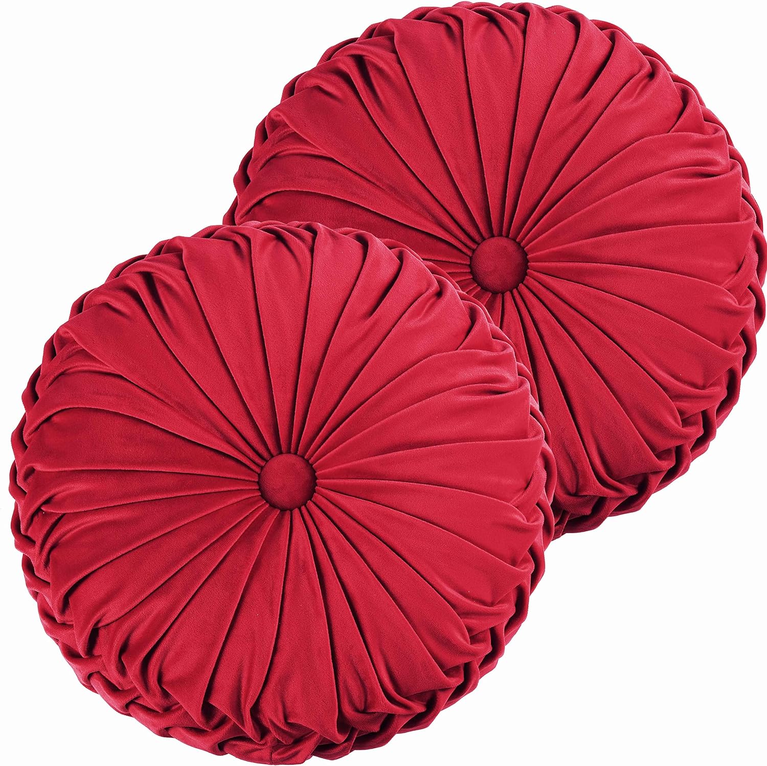 Set of 2 Decorative Round Pleated Throw Pillows, Classy Accent Pumpkin ...