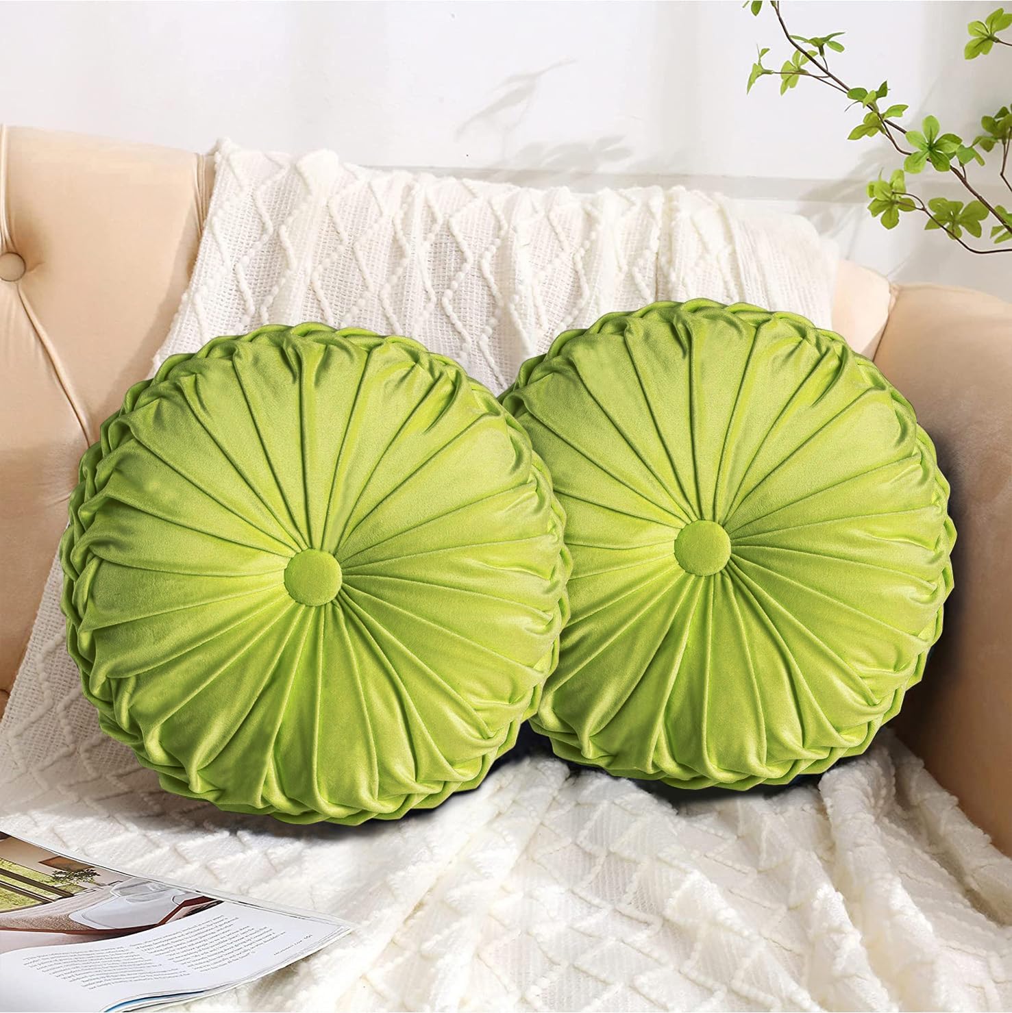 Set of 2 Decorative Round Pleated Throw Pillows,Classy Accent Pumpkin ...