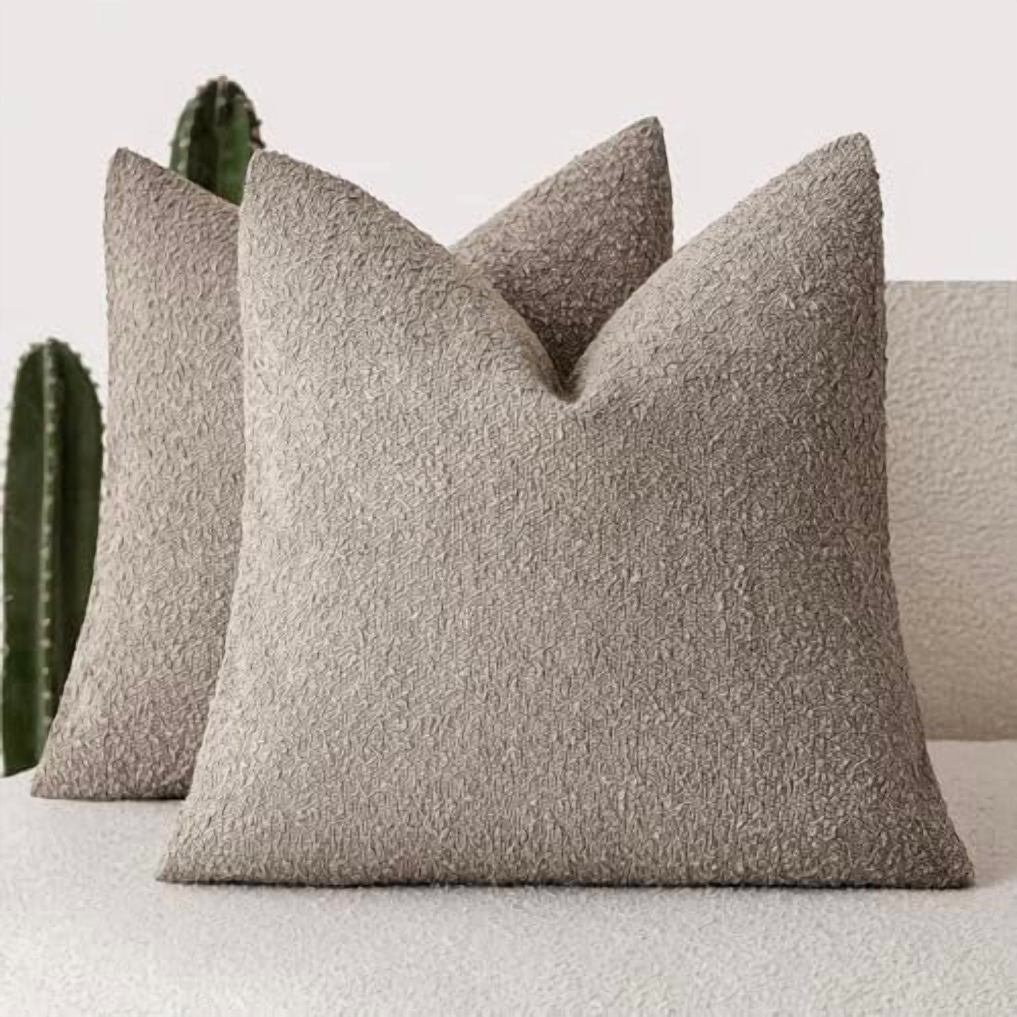 Set of 2, Decorative Textured Boucle Throw Pillow Covers Accent Solid ...