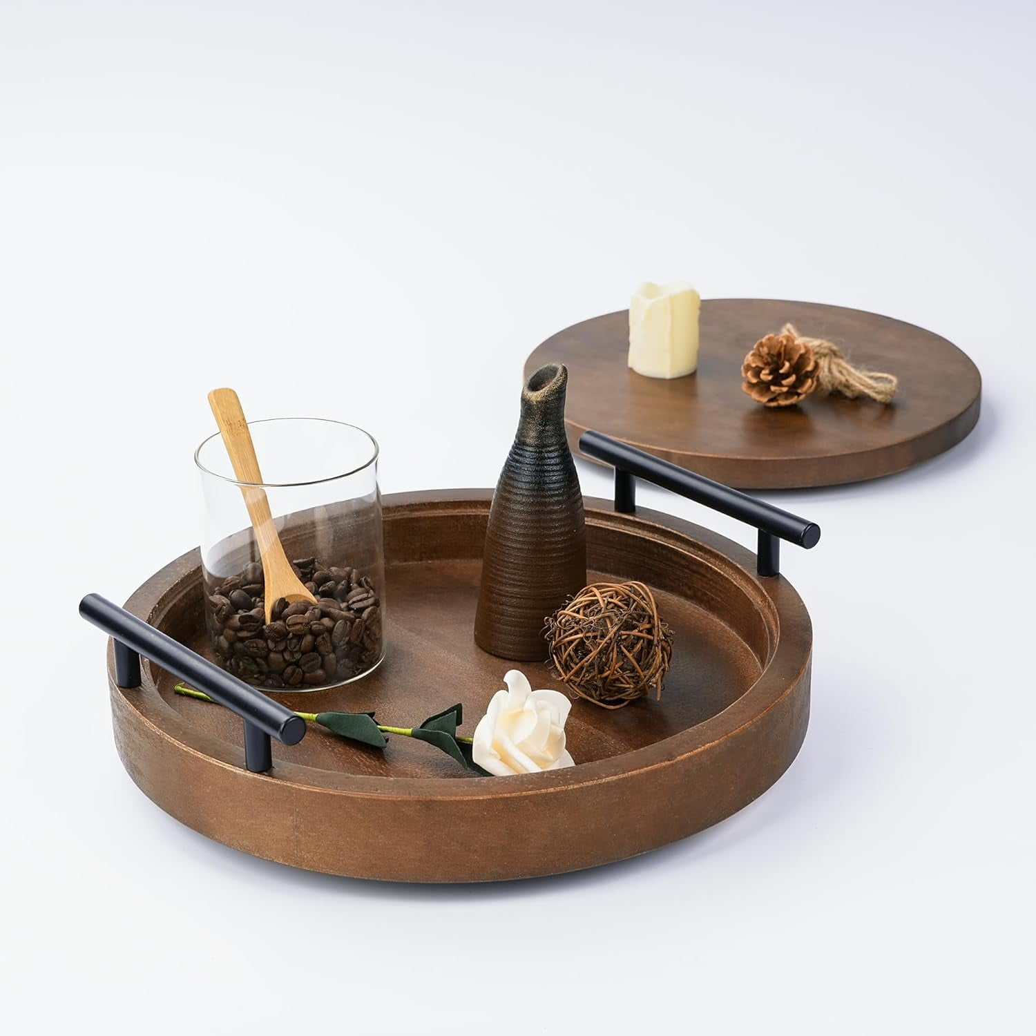 Set of 2 Decorative Trays with Handles: 12 Inch Round Decorative Tray ...