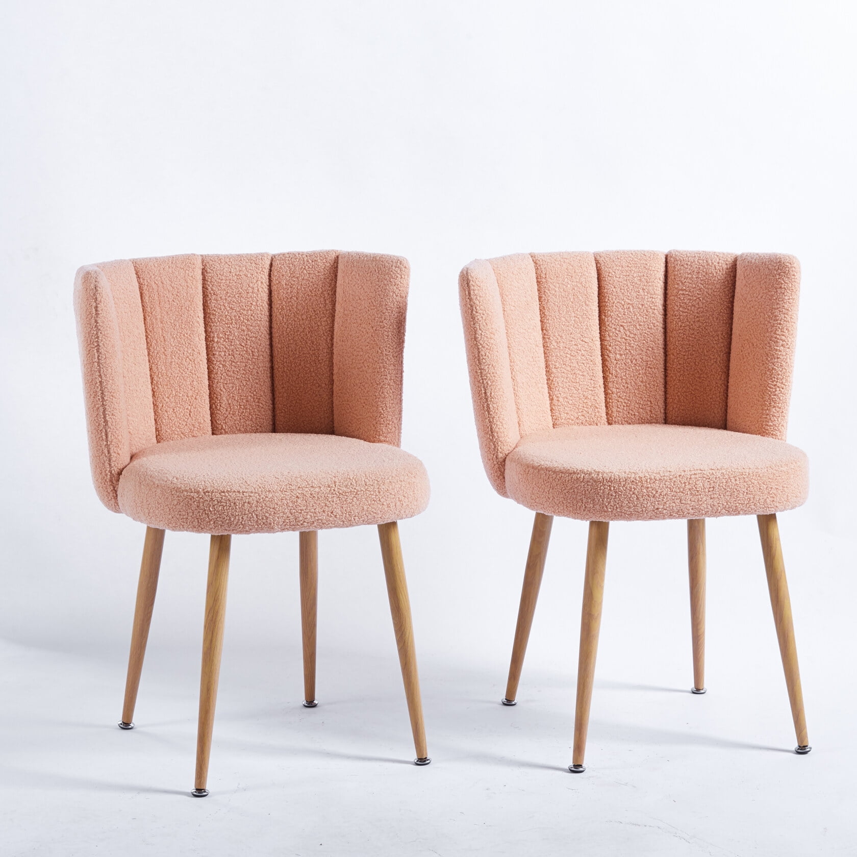 Set of 2 Dining Chairs with Iron Tube Wood Color Legs, Modern ...