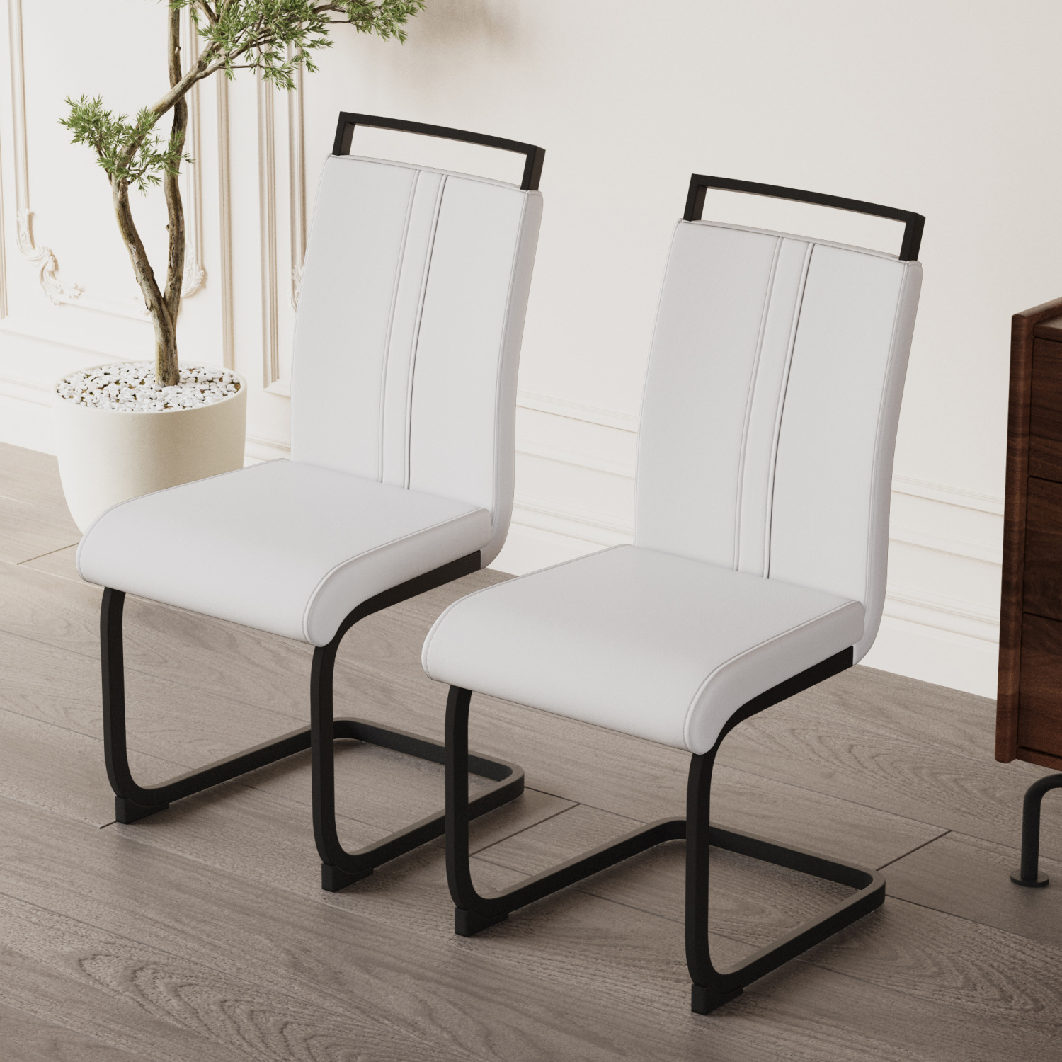 Set of 2 Dining Chairs, Modern Chair with PU Faux Leather Upholstered ...