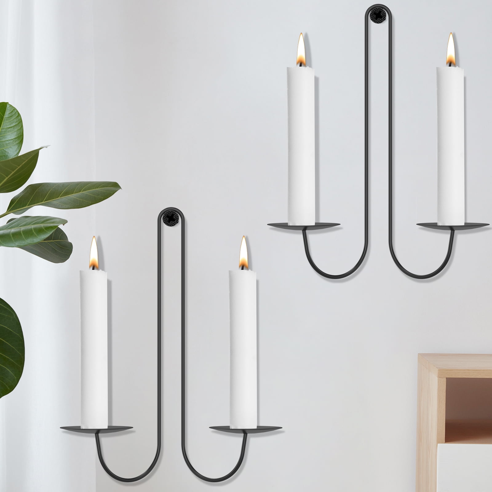 Set of 2 Double Armed Iron Candle Holders Metal Wall Candle Sconce ...