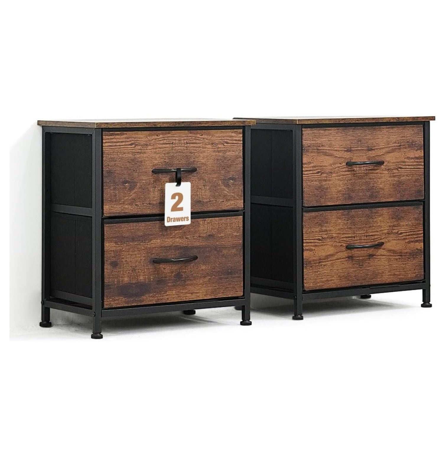 Set of 2 Drawer Storage Tower w/ 2 Fabric Bins, Nightstand w/ 2 Drawers ...
