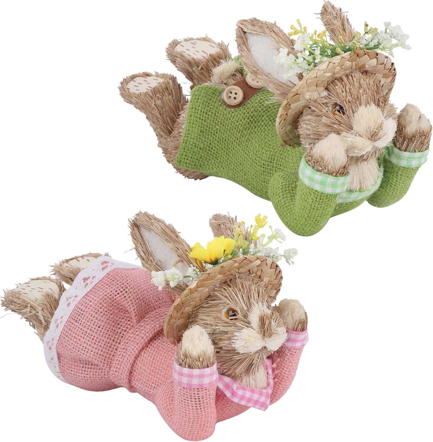 Set of 2 Easter Decorations 13" Bunny Figurines Tabletop Spring Decor ...