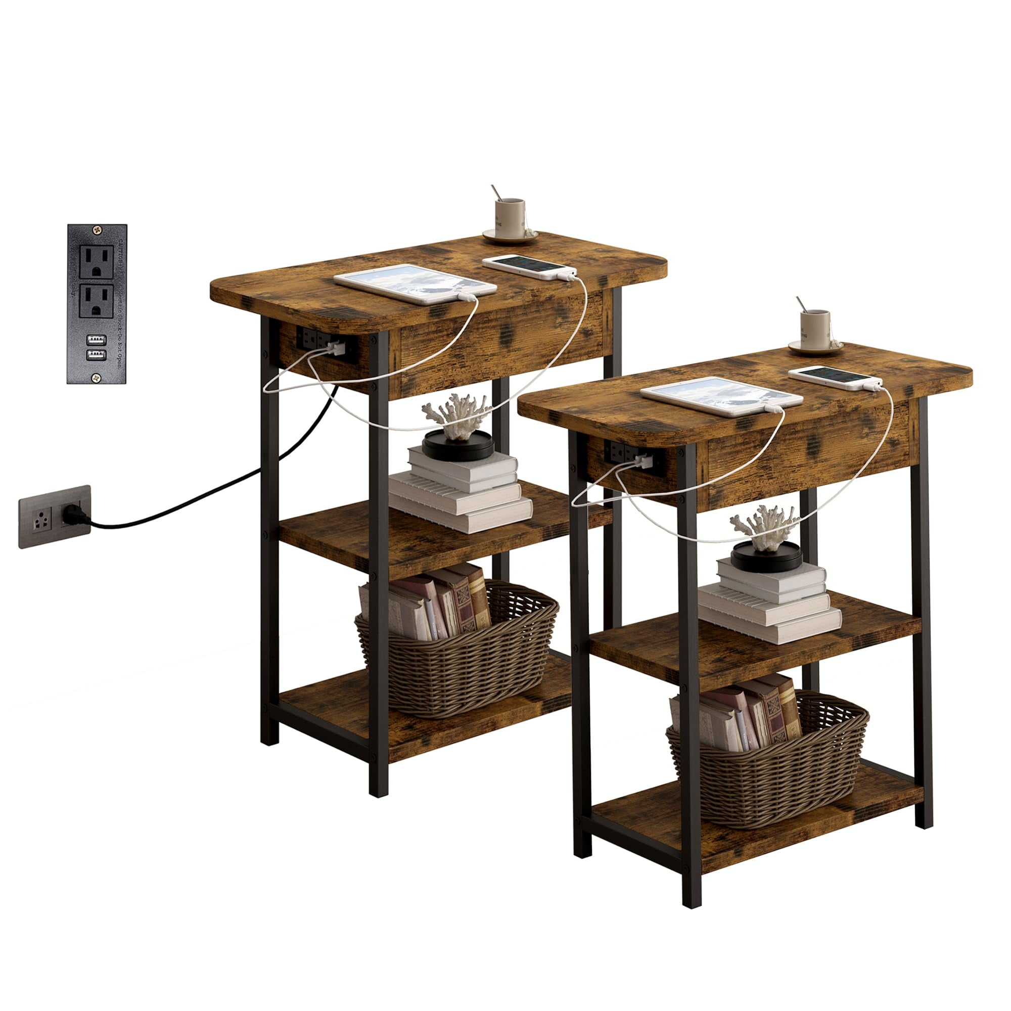 "Walmart Set of 2 End Tables with Charging Station, USB Ports, Outlets ...