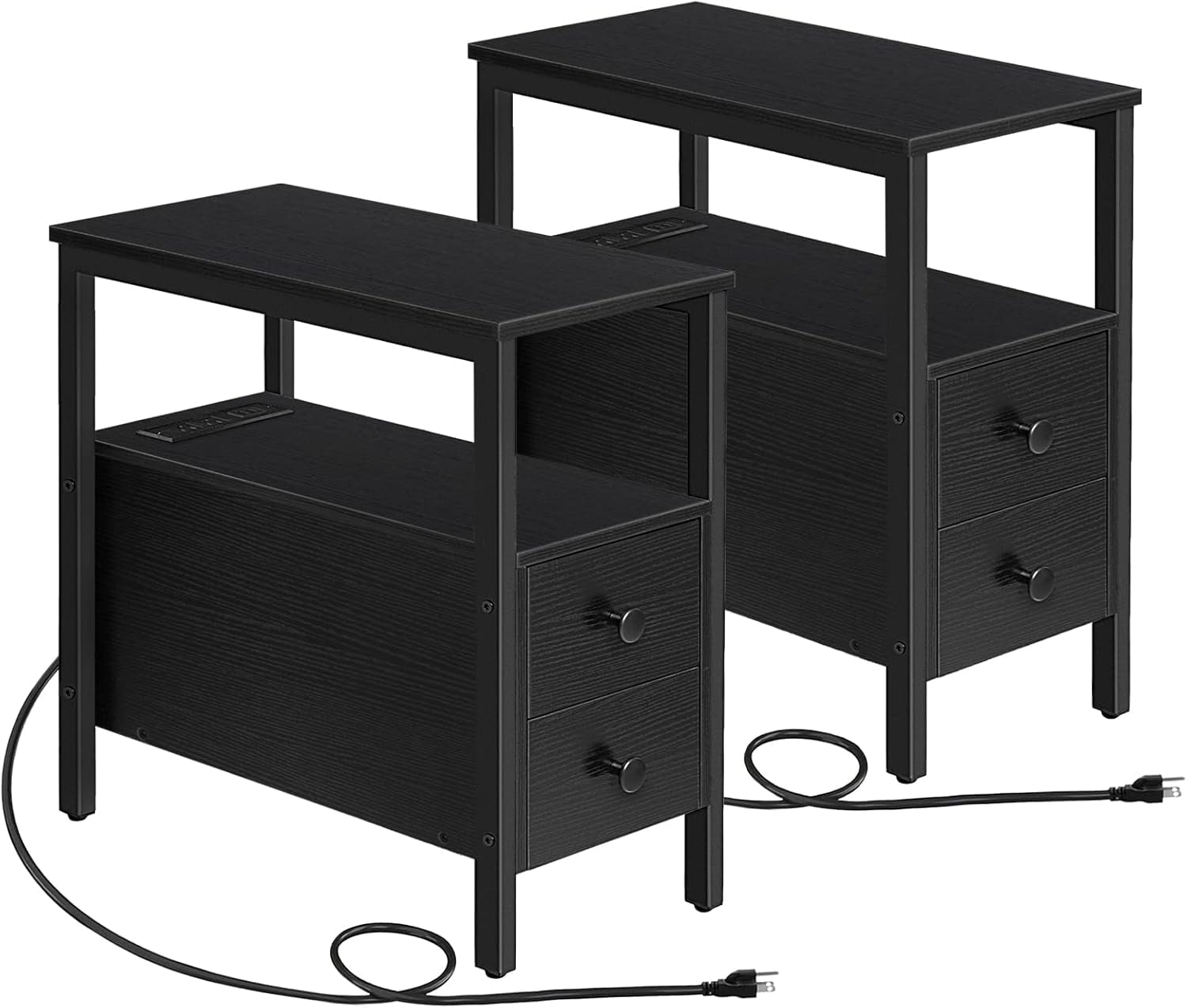 Set of 2 End Tables with Charging Station, Narrow Side Table with ...