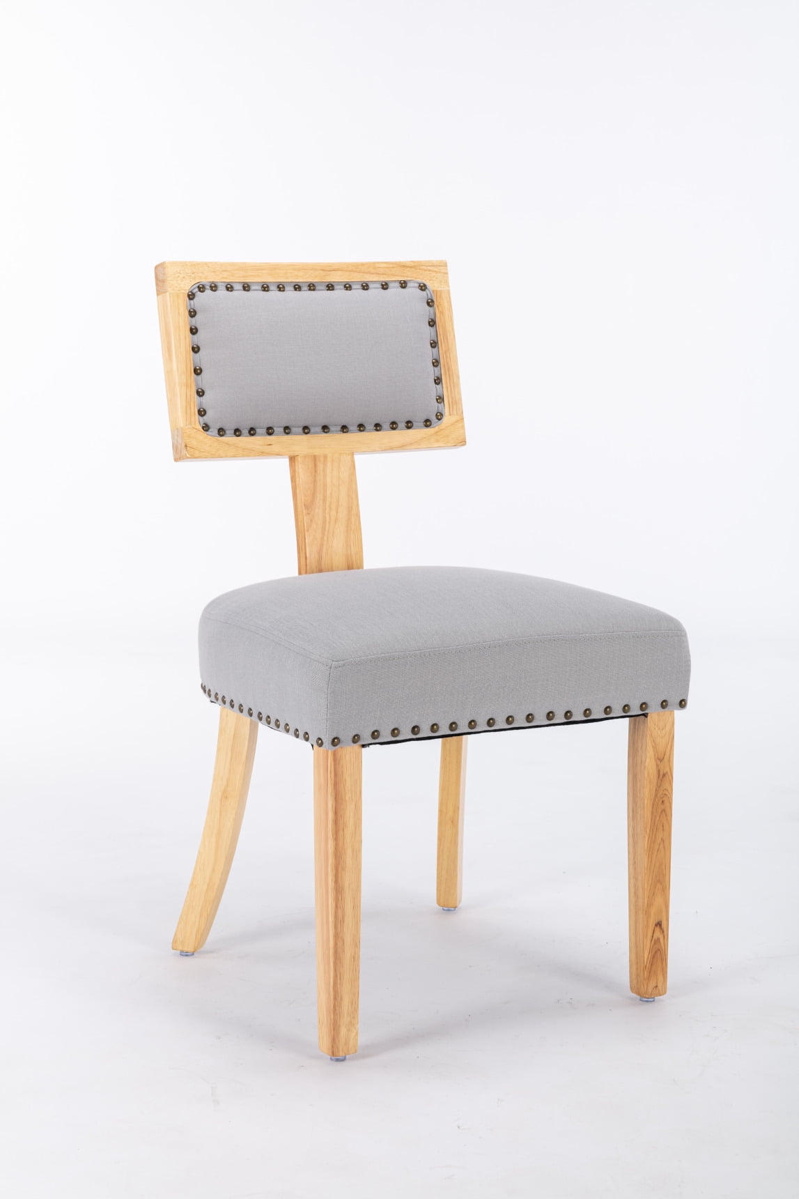Set of 2 Fabric Dining Chairs with Natural Hardwood Frame with Rivet ...