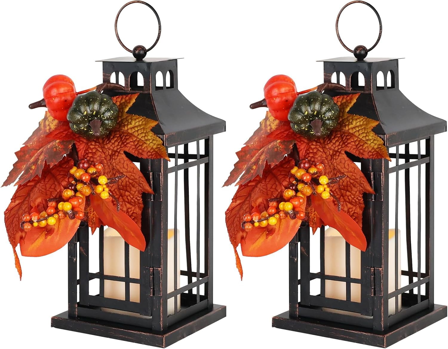 Set of 2 Fall LED Candle Lantern Decorative Indoor & Outdoor, 11" Fall ...