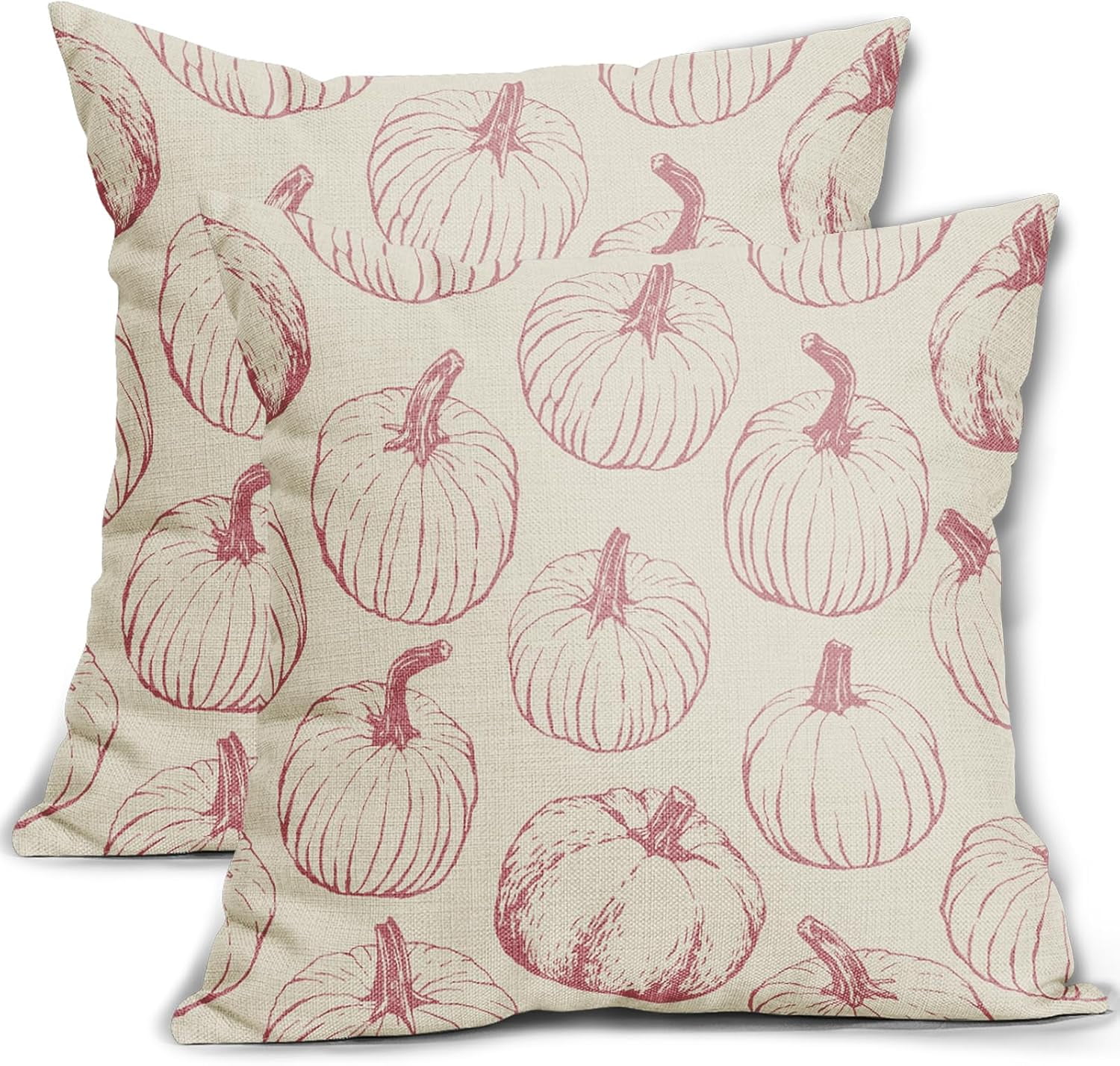Set of 2 Fall Pillow Covers 22x22 Inch Pink Cream Pumpkin Autumn ...
