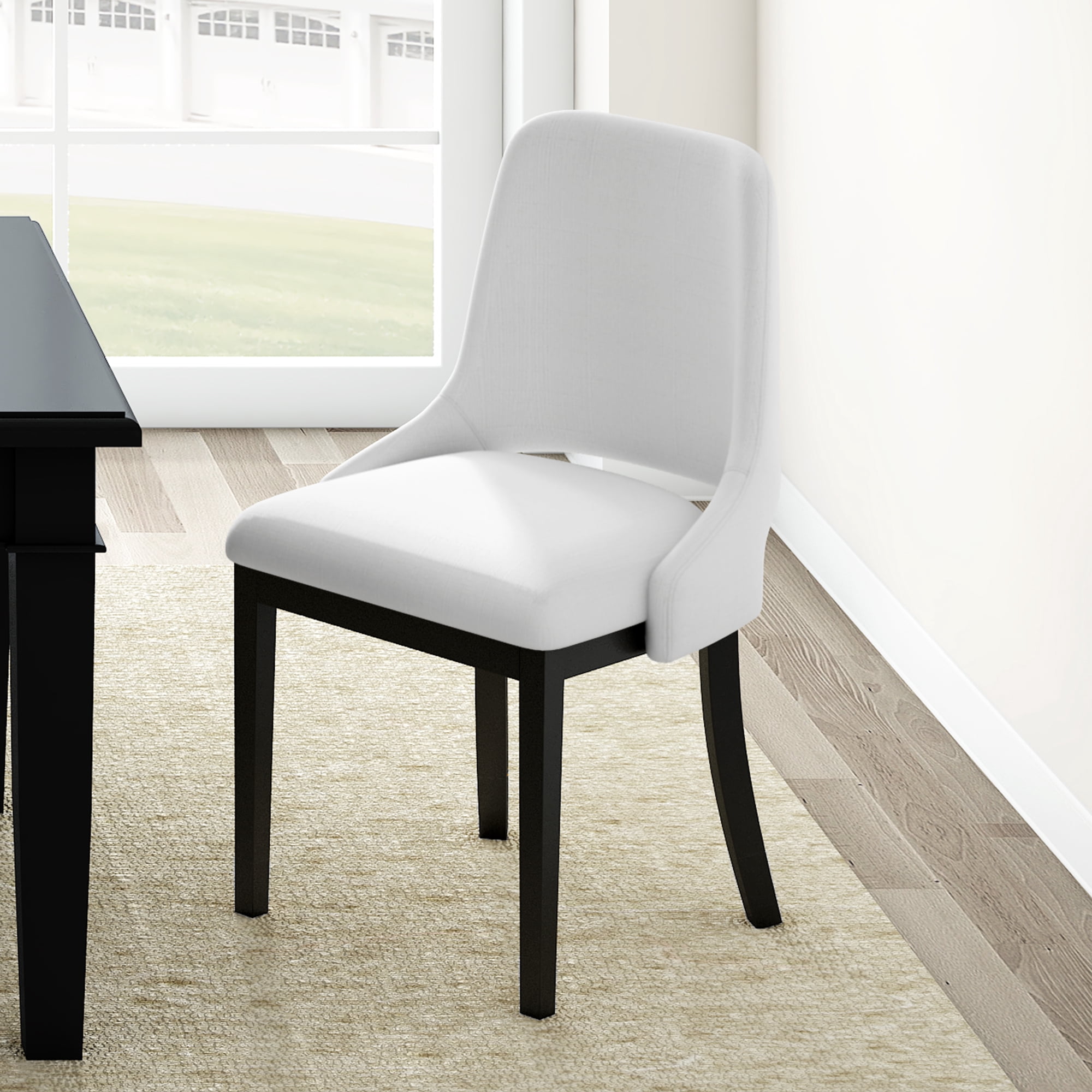 Set of 2 Farmhouse Wooden Dining Chairs, Linen Upholstered Kitchen ...