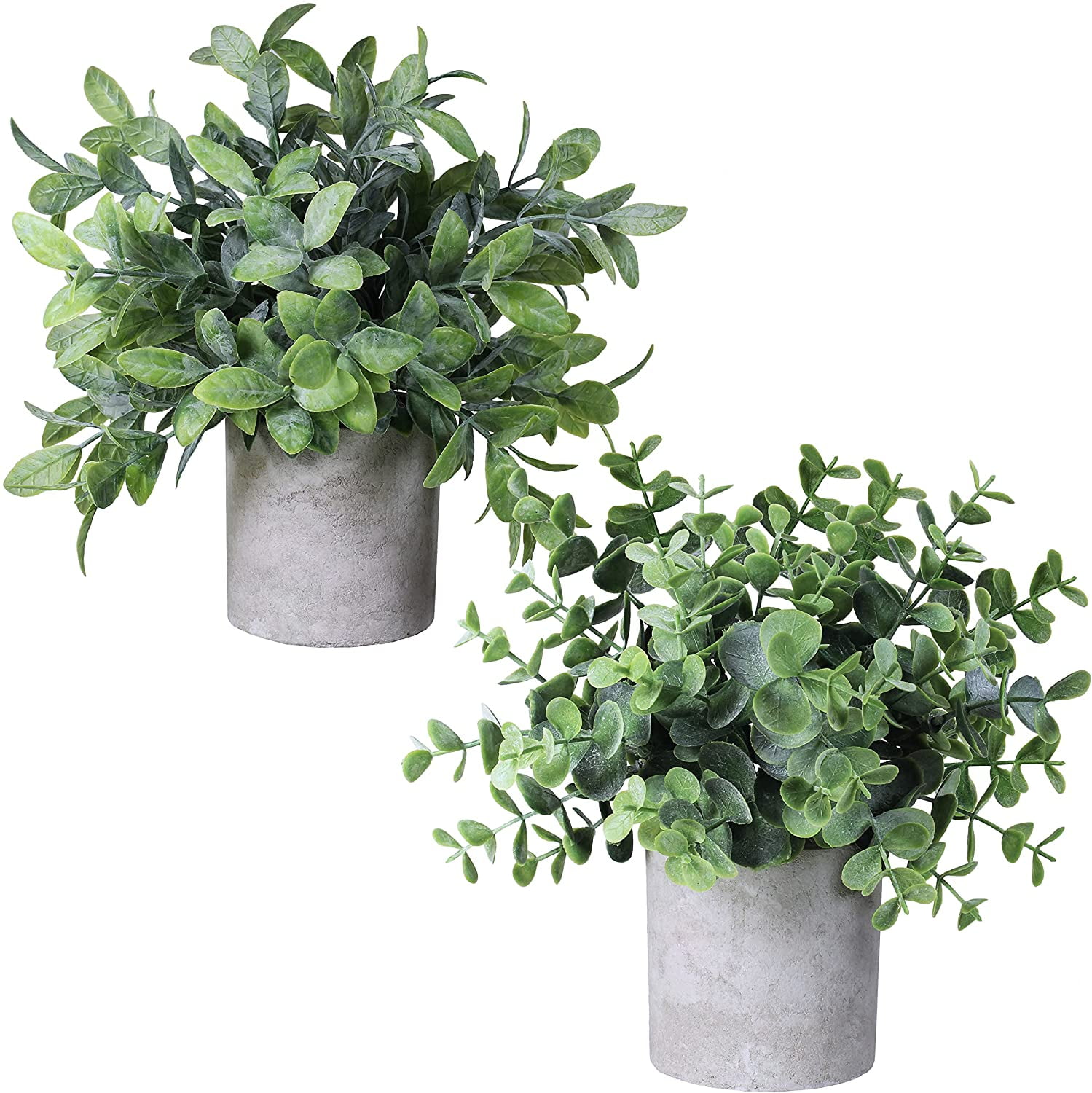 Set of 2 Faux Mini Potted Plants Artificial Eucalyptus Boxwood Plants ...