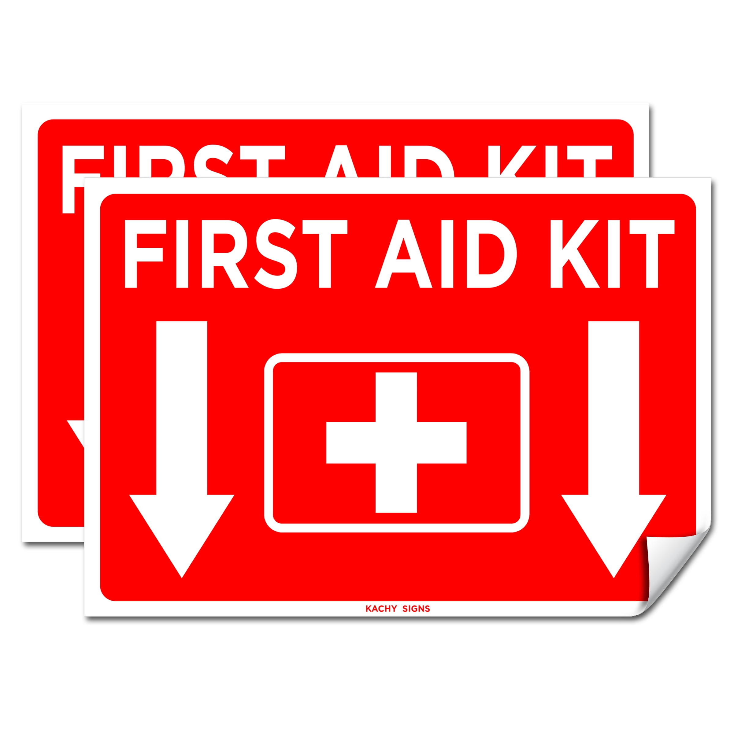(Set of 2) First Aid Kit Sign Sticker Red 10" x 7" - Durable Self ...