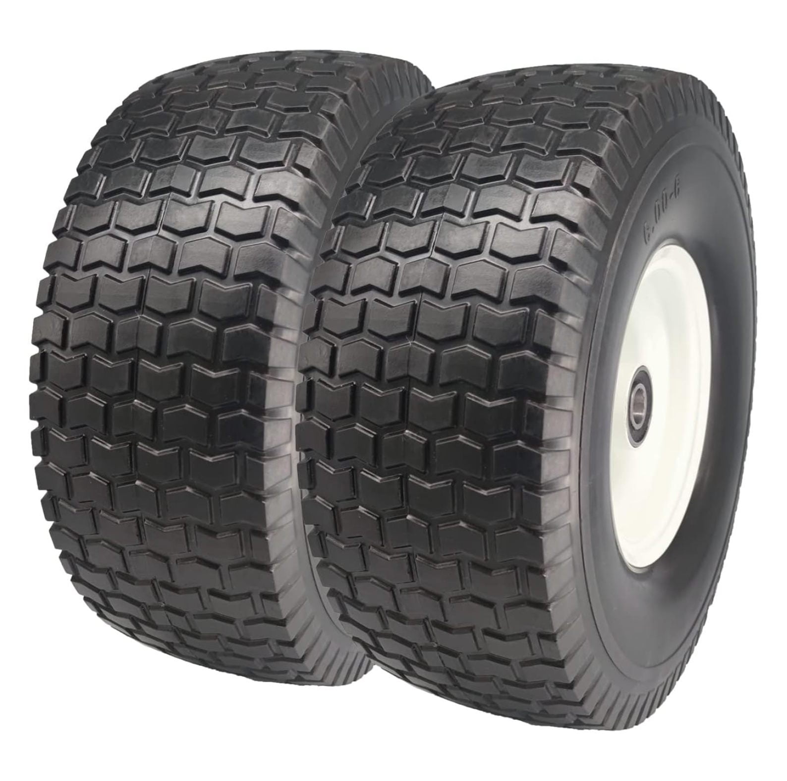 Set of 2 Flat 15x6.00-6 Lawn Mower Tire with 3/4 & 5/8" Bearing, 15x6x6 ...