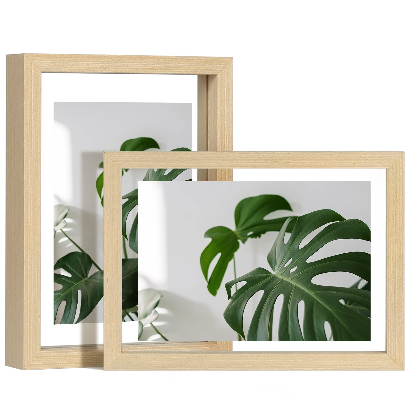 Set of 2 Floating Frames 5x7 Inches, Double Plexiglass Picture Frame ...